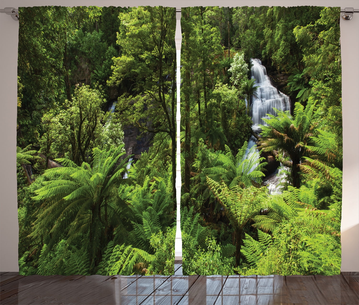 Ambesonne Tropical Curtains 2 Panel Set, Rainforest Fall River, 108" x ...