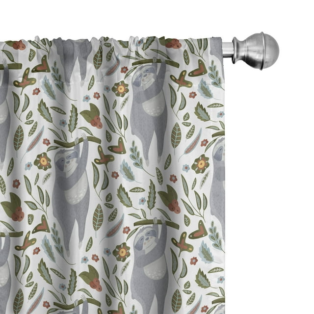 Ambesonne Tropical Curtains, Sloth Branch Leaf Flower, Pair of 28"x63 ...