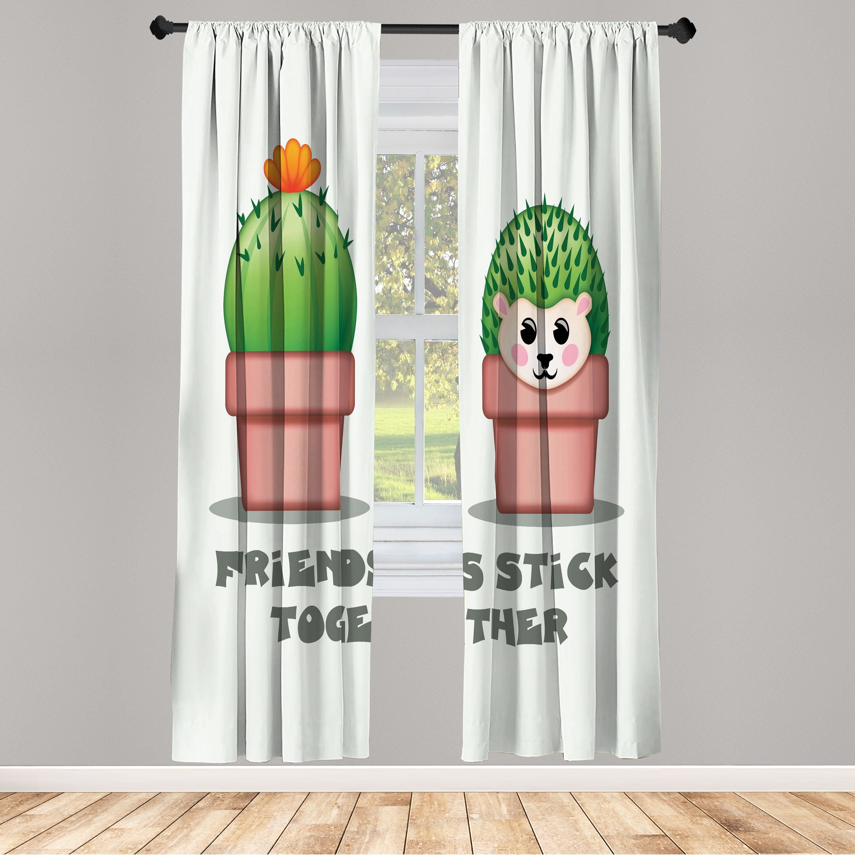 Ambesonne Tropical Emoji Curtains, Cactus Hedgehog Face, Pair of 28"x95 ...
