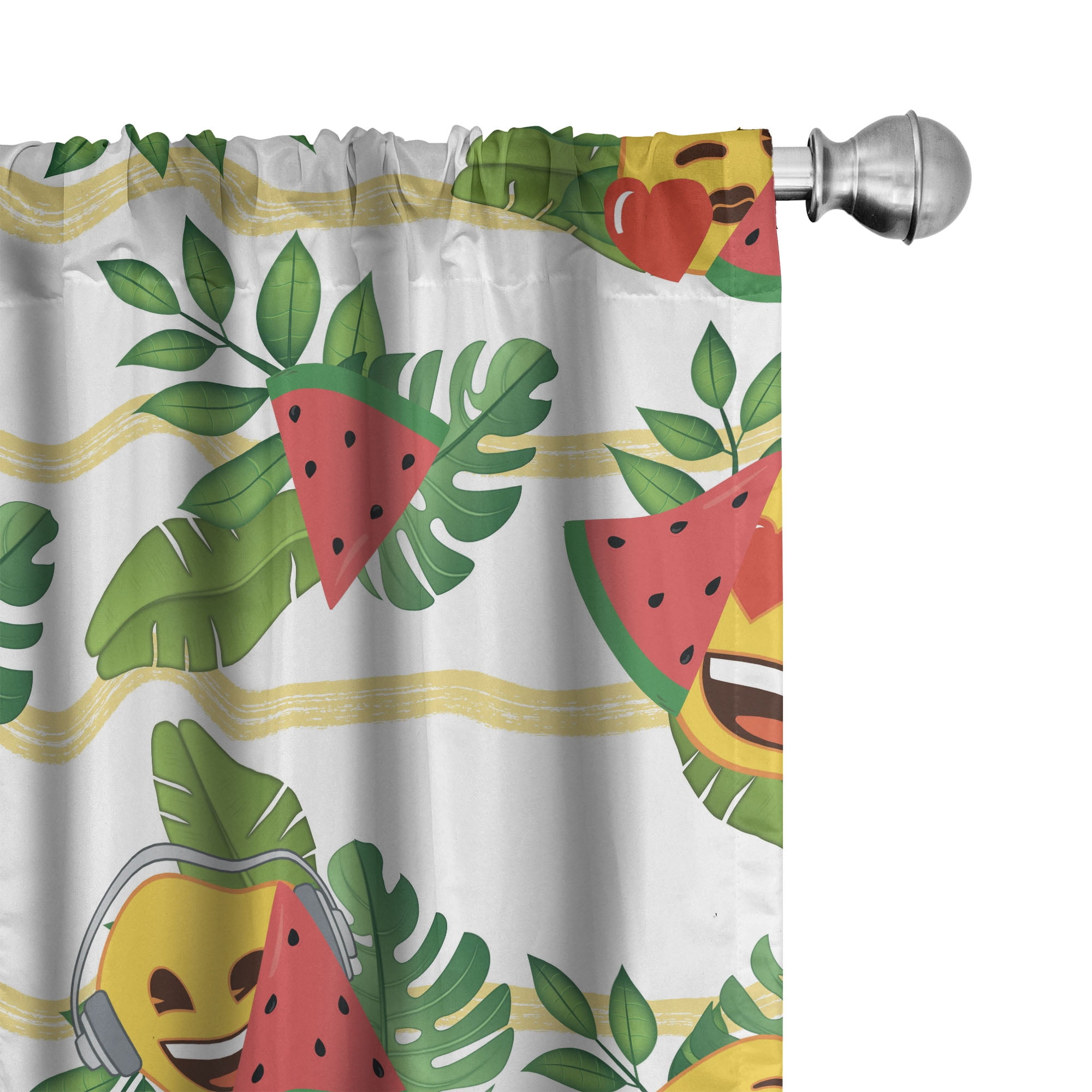 Ambesonne Tropical Emoji Curtains, Faces Exotic Art, Pair of 28"x95 ...