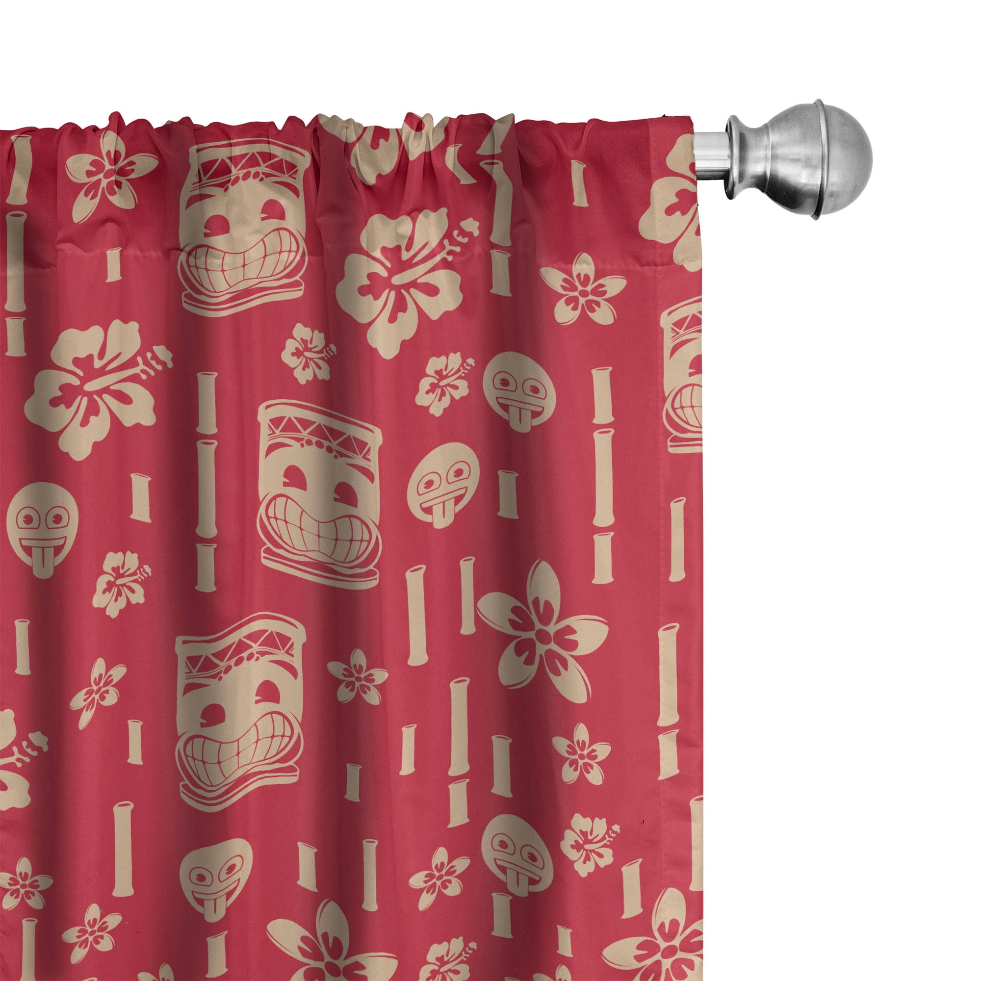 Ambesonne Tropical Emoji Curtains, Tiki Flower Face Art, Pair of 28"x95 ...