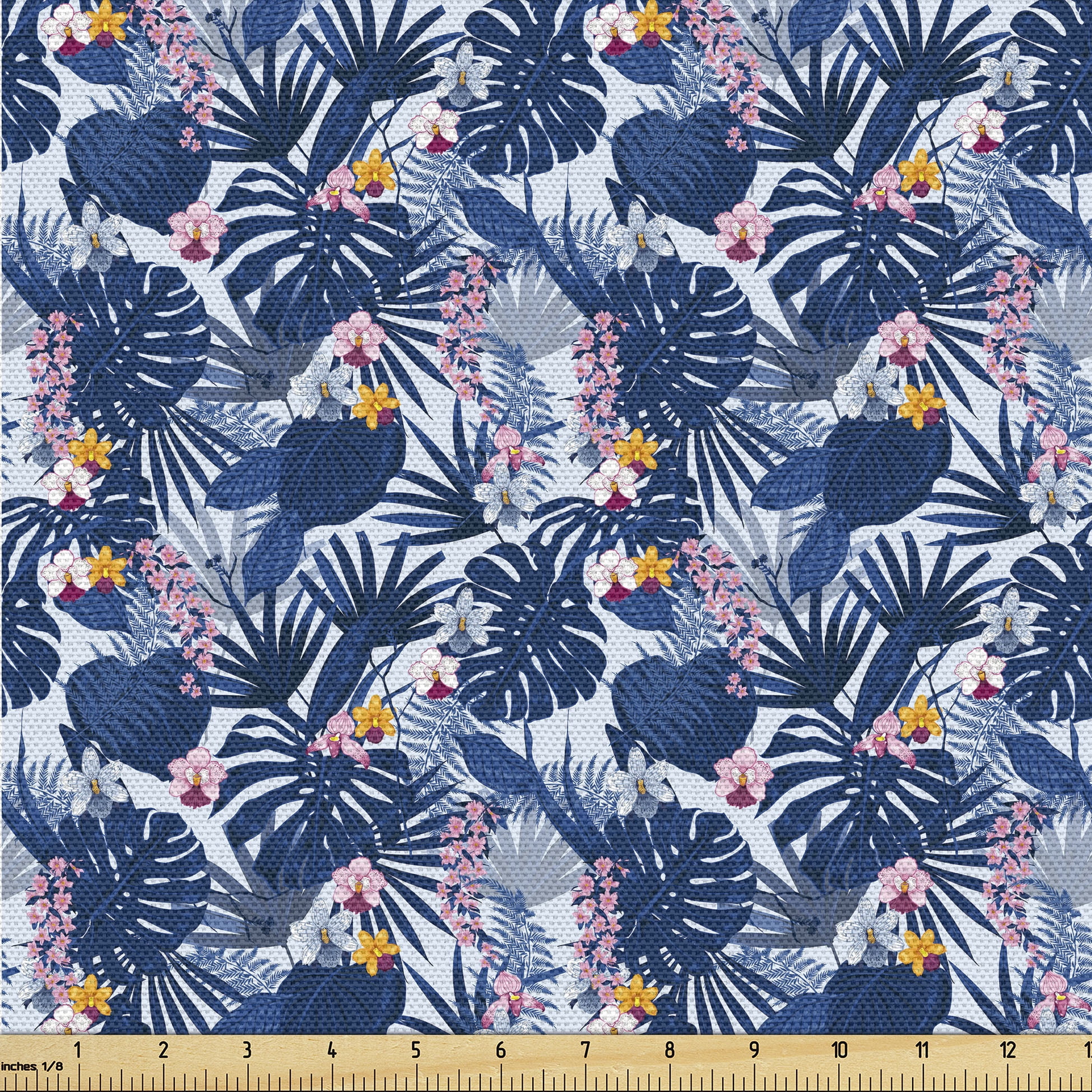 Ambesonne Tropical Fabric by the Yard, Boho Design Monstera Leafy, 2 ...