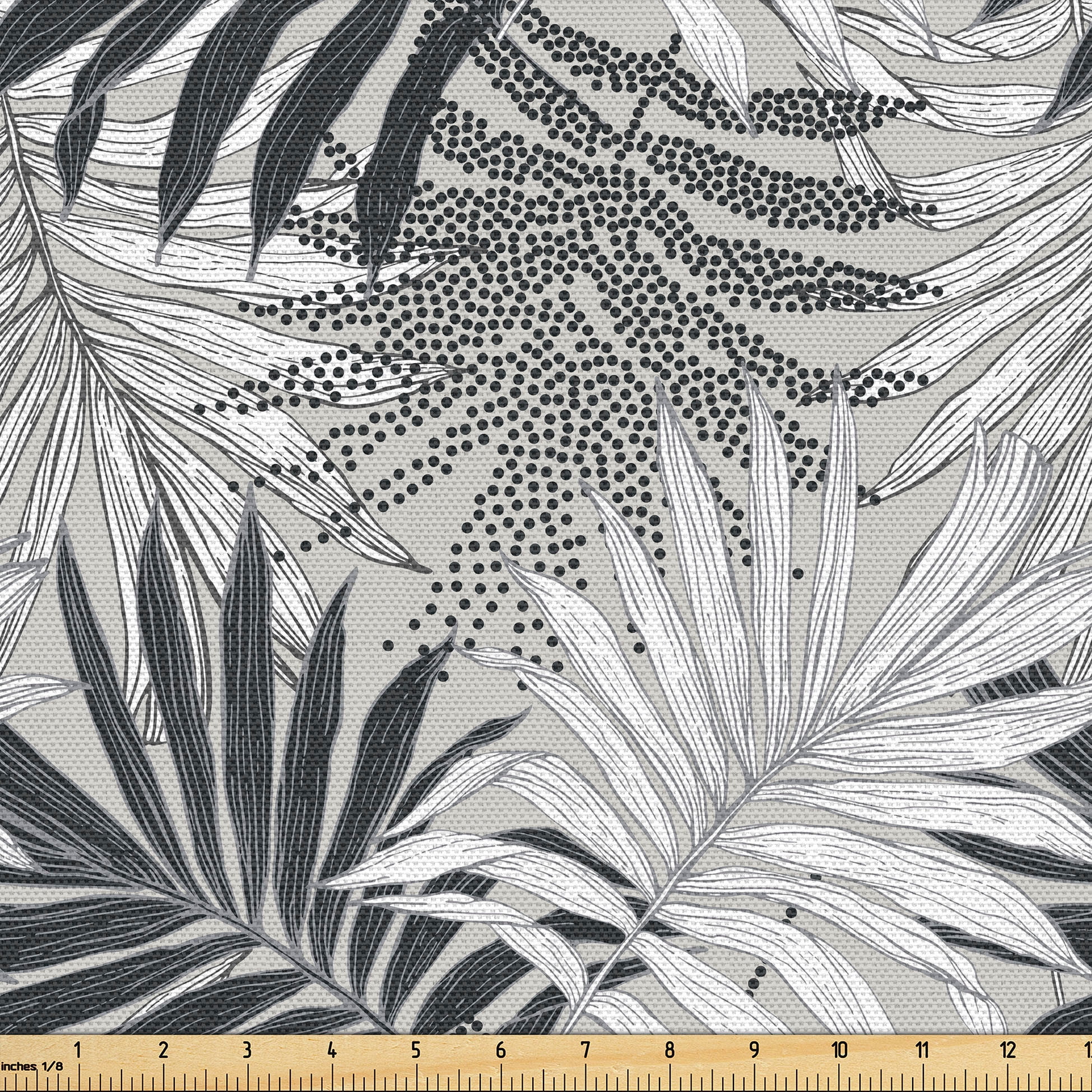 Ambesonne Tropical Fabric by the Yard Upholstery, Exotic Leaves Dots ...