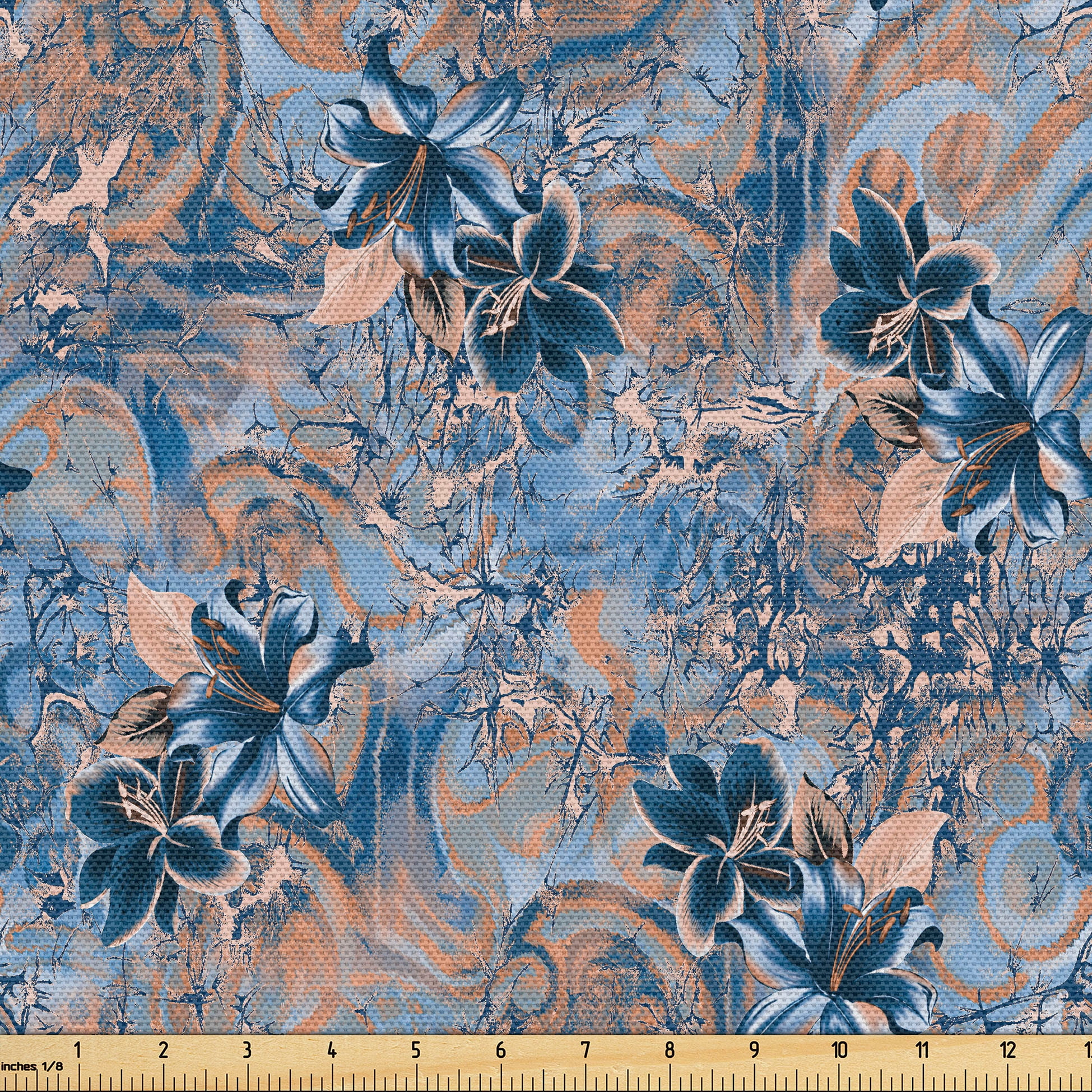 Ambesonne Tropical Fabric by the Yard, Grunge Abstract Flora Plot, 1 ...