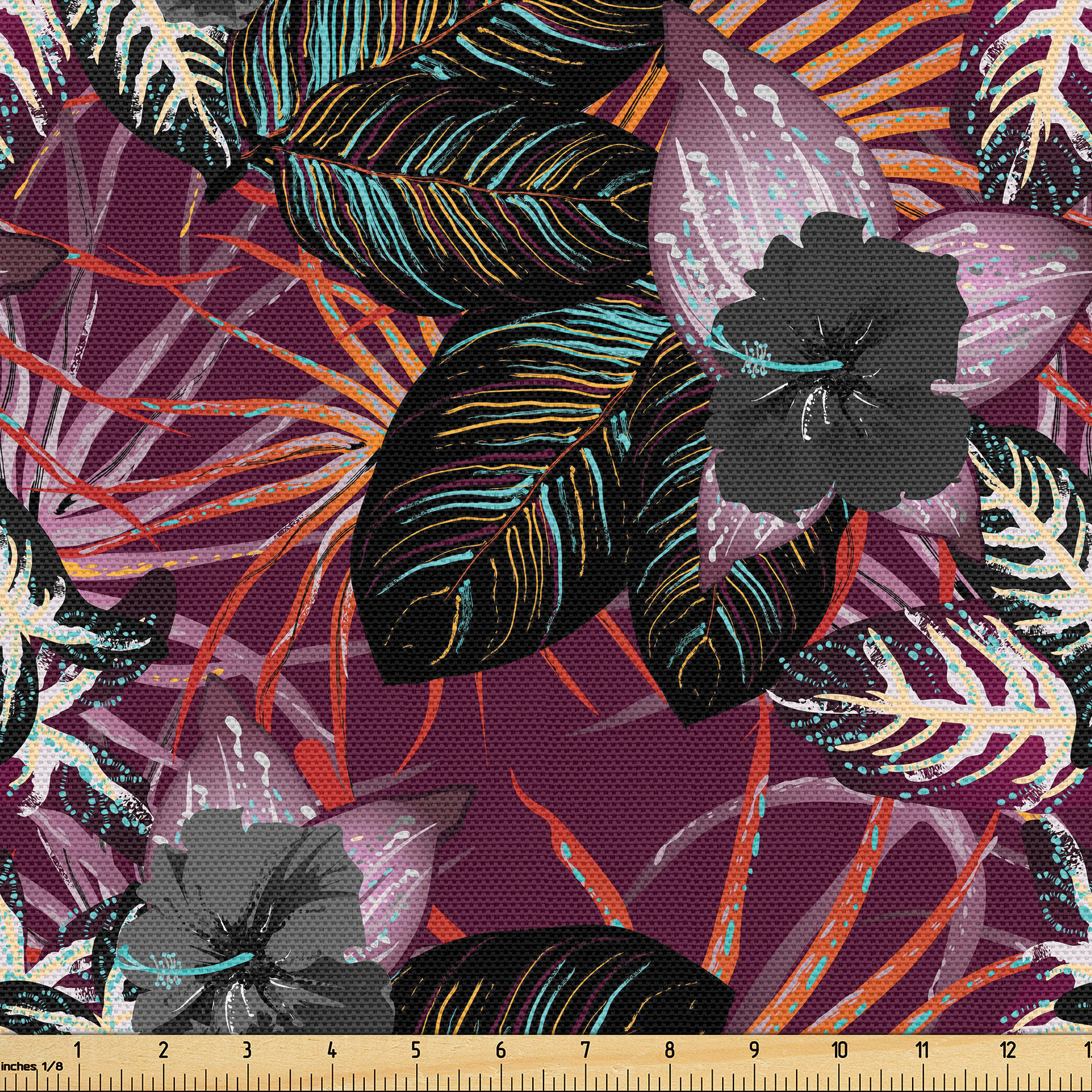 Ambesonne Tropical Fabric by the Yard Upholstery, Jungle Leaves Exotic ...