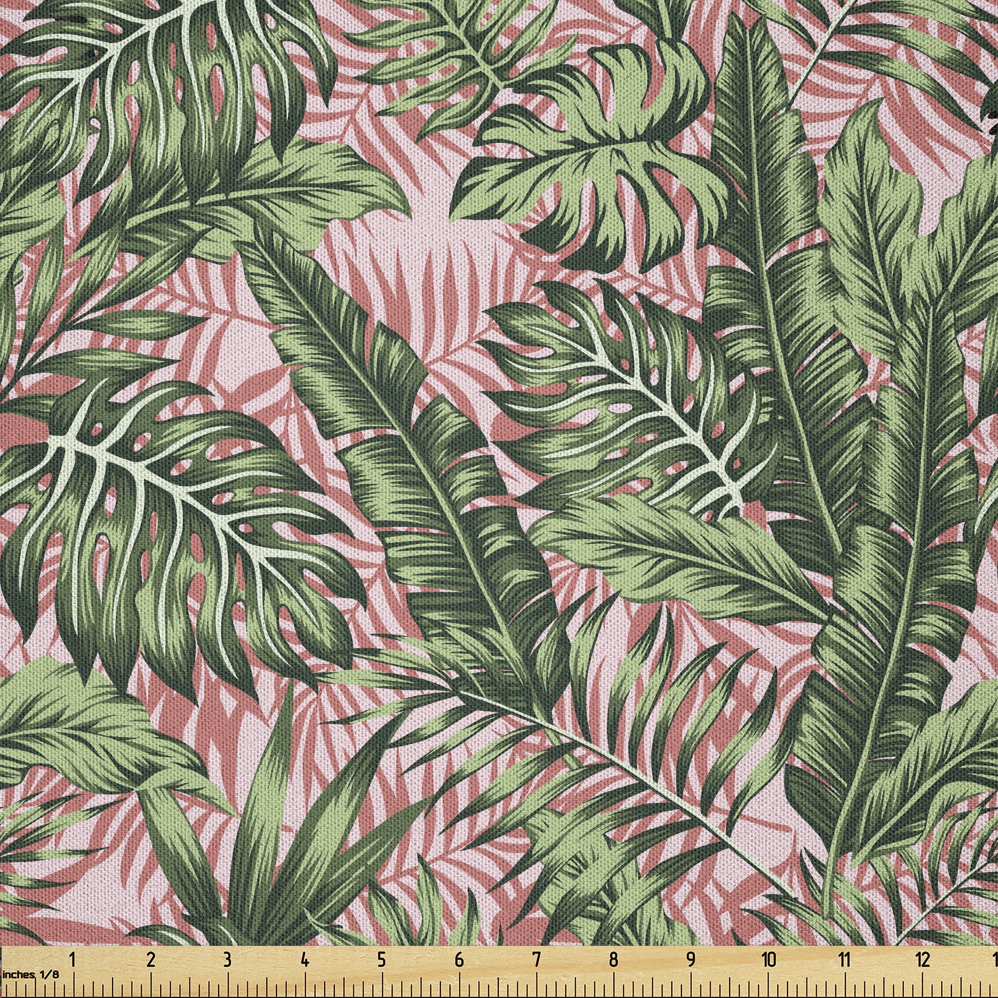 Ambesonne Tropical Fabric by the Yard Microfiber, Exotic Palm Leaves ...
