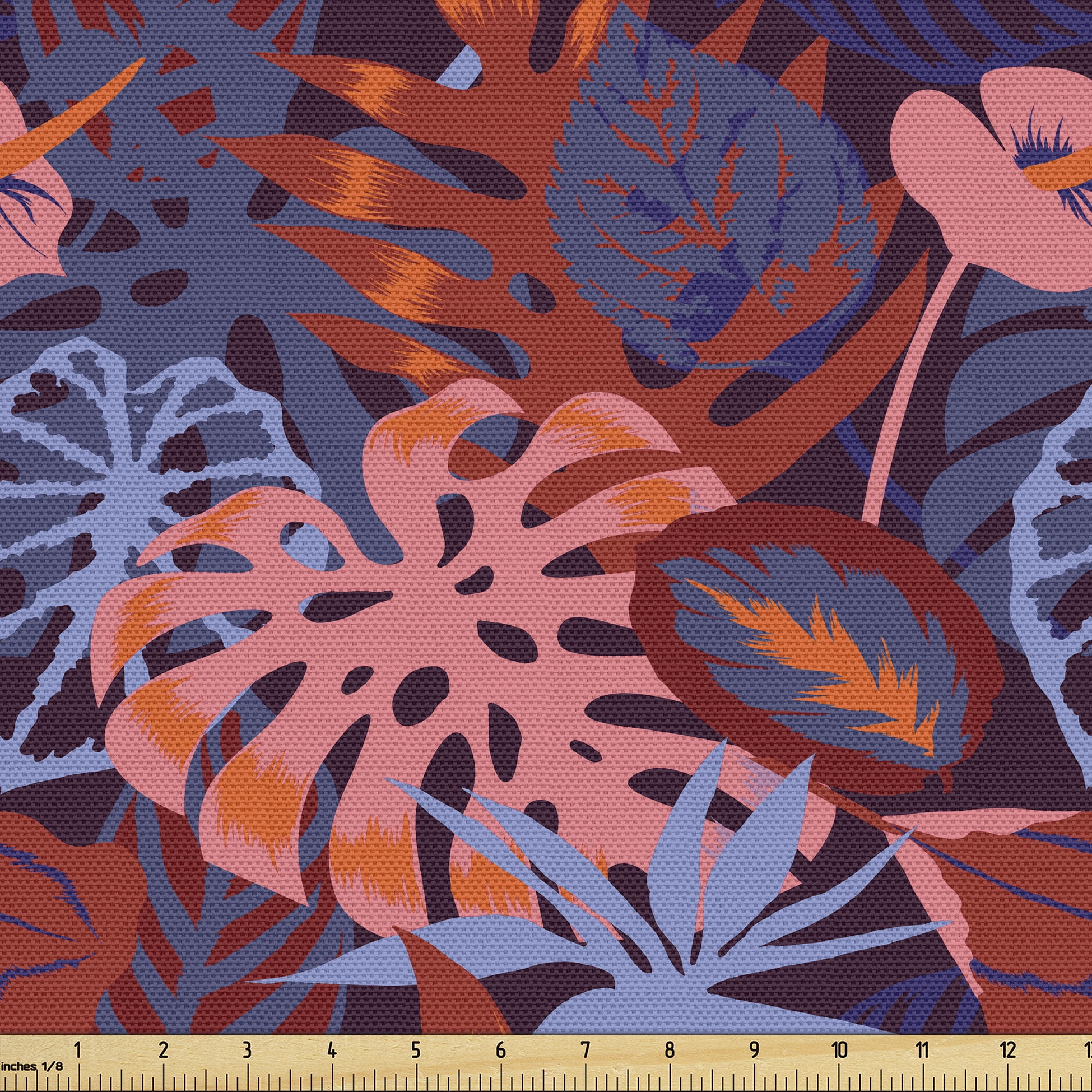 Ambesonne Tropical Fabric by the Yard Upholstery, Overlapped Flamingo ...