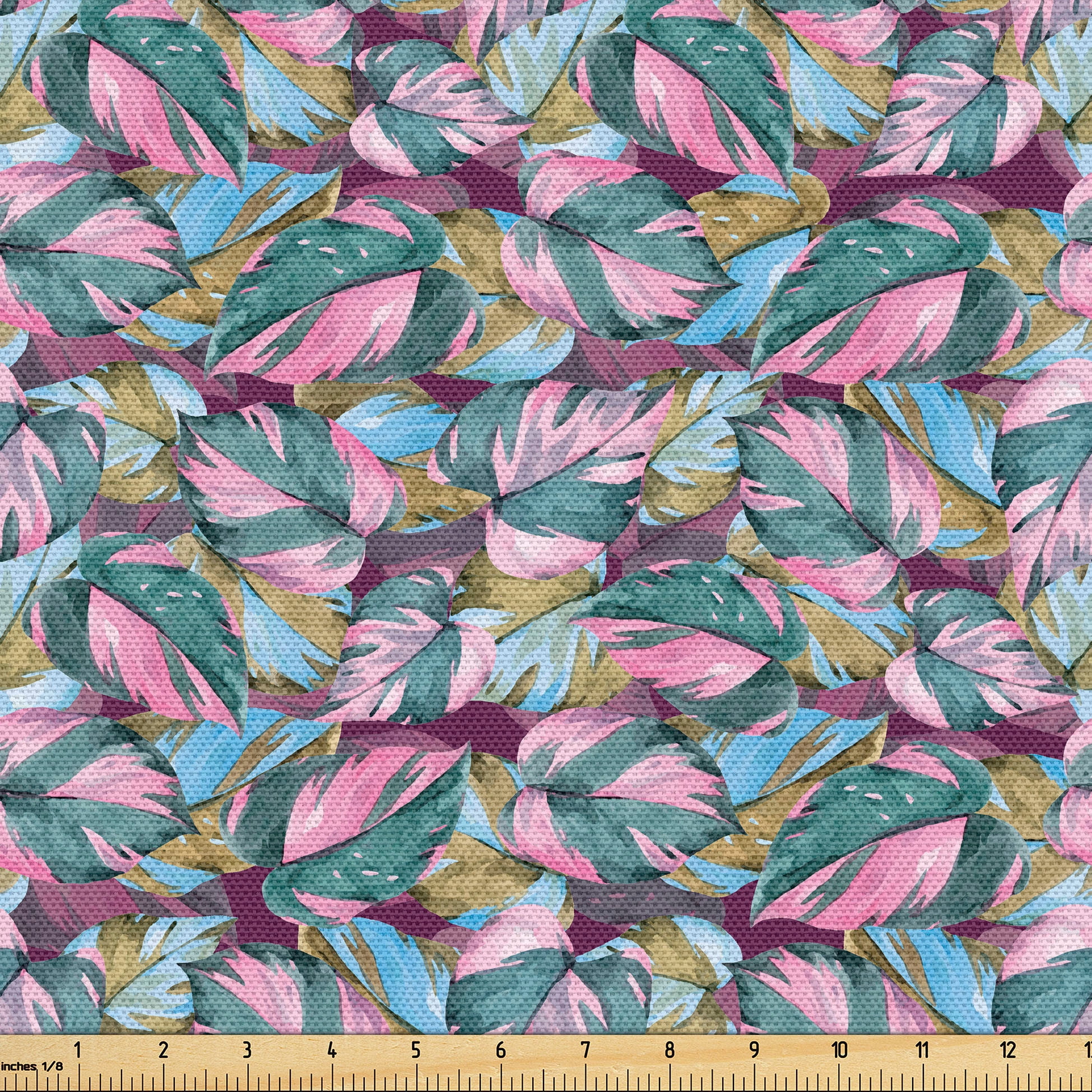 Ambesonne Tropical Fabric by the Yard, Pastel Exotic Foliage Art, 1 ...