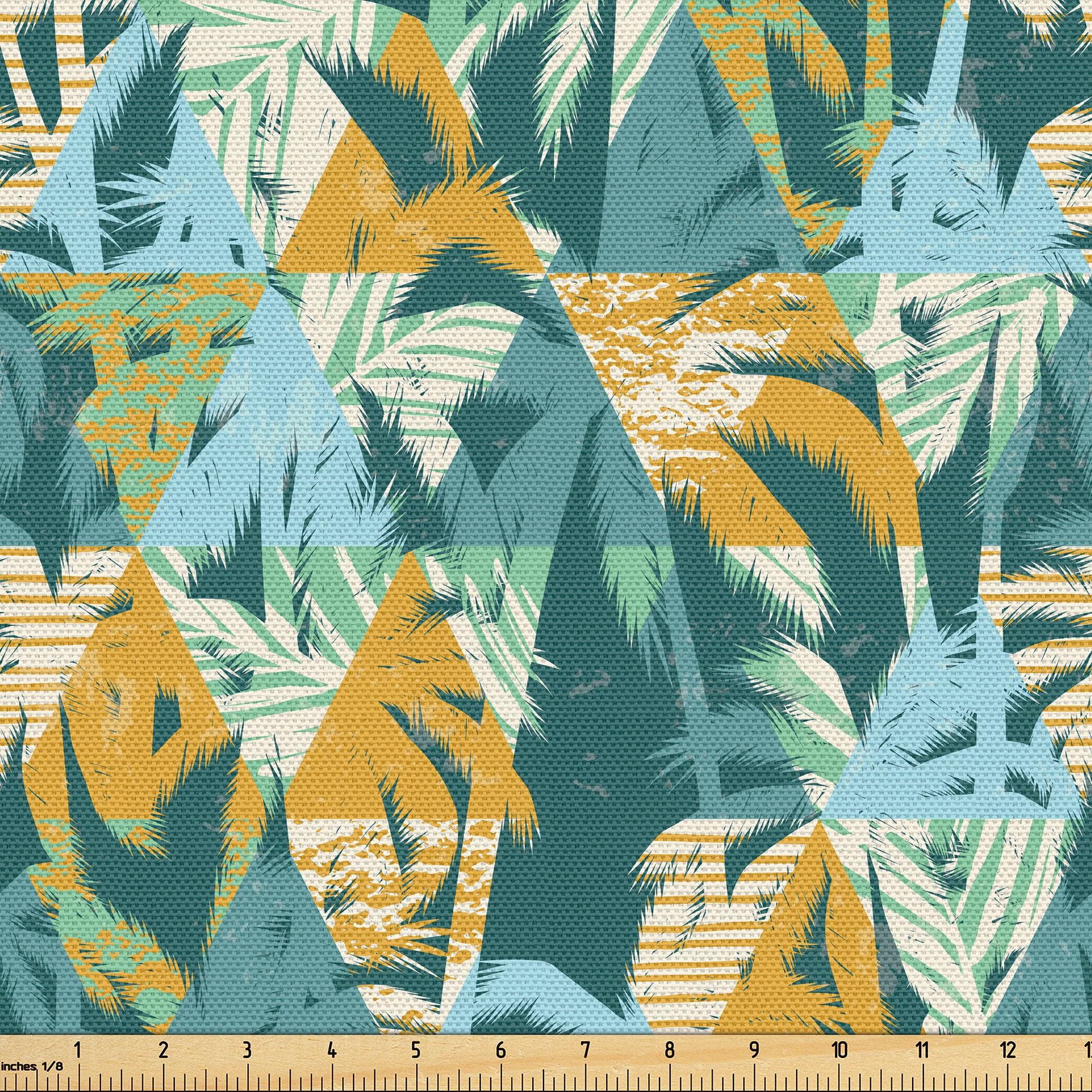 Ambesonne Tropical Fabric by the Yard Upholstery, Retro Exotic Palm ...