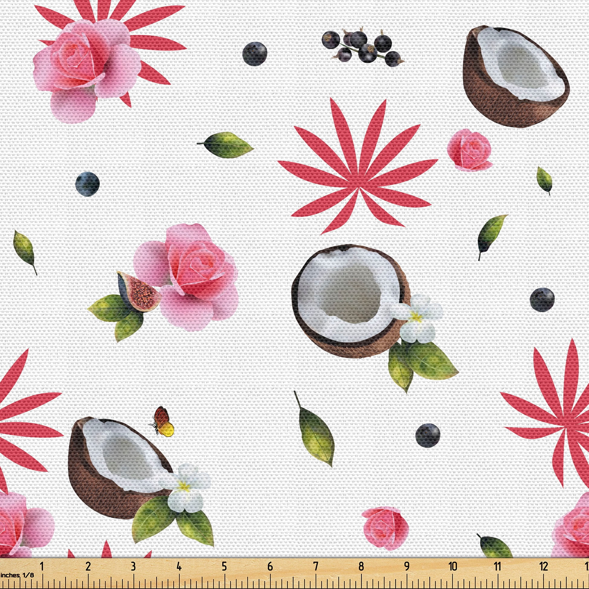 Ambesonne Tropical Fabric by the Yard Upholstery, Coconuts Flowers ...
