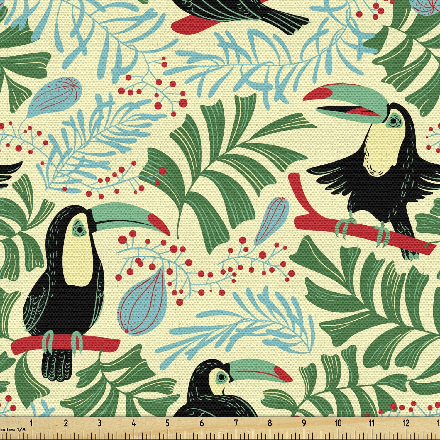 Ambesonne Tropical Fabric by the Yard Upholstery, Endemic Toucans ...