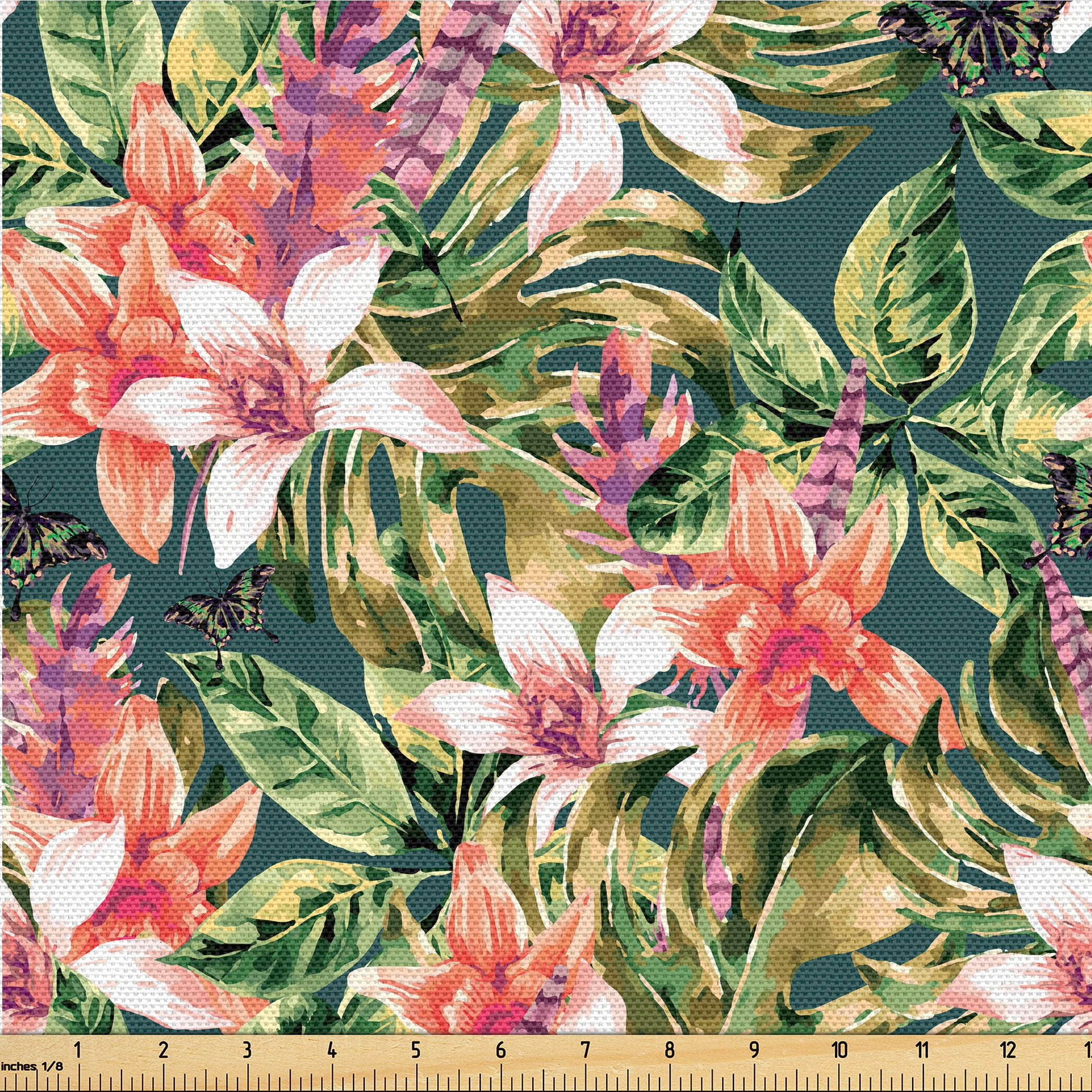 Ambesonne Tropical Fabric by the Yard Upholstery, Exotics Hawaii Leaves ...