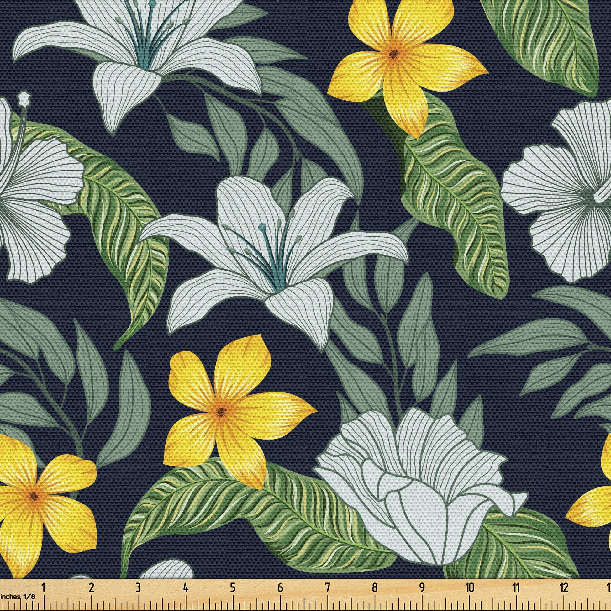 Ambesonne Tropical Fabric by the Yard Upholstery, Hibiscus Plumeria ...