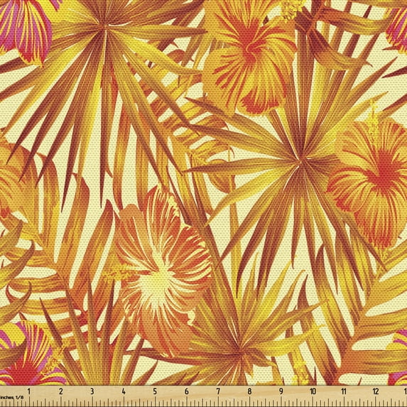 Ambesonne Tropical Fabric by the Yard Upholstery, Leaves in Autumn ...