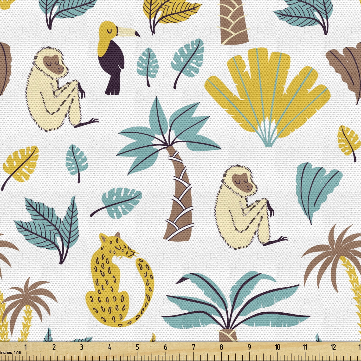 Ambesonne Tropical Fabric by the Yard Upholstery, Monkeys Toucans ...