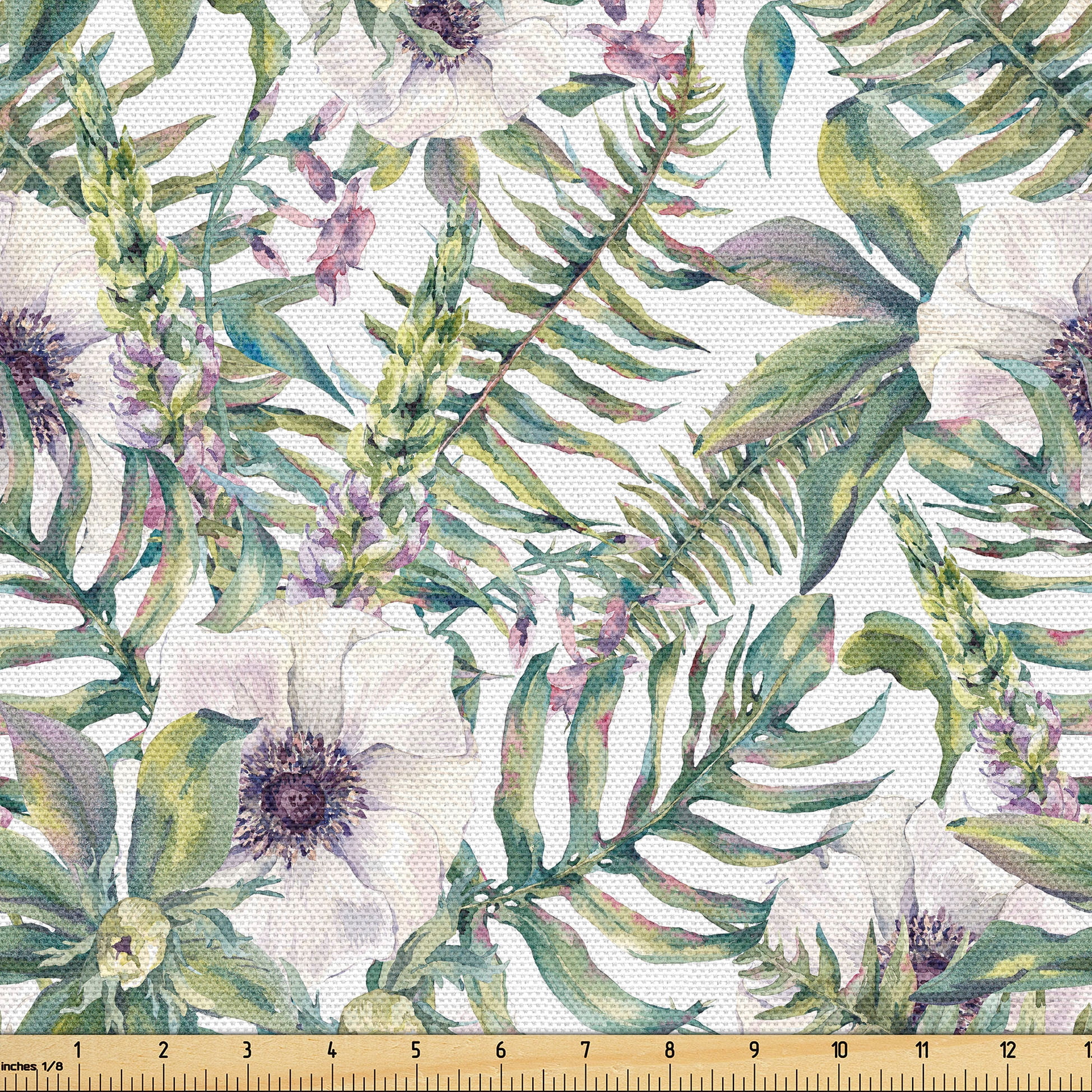 Ambesonne Tropical Fabric by the Yard Upholstery, Palm Leaves Lupine ...