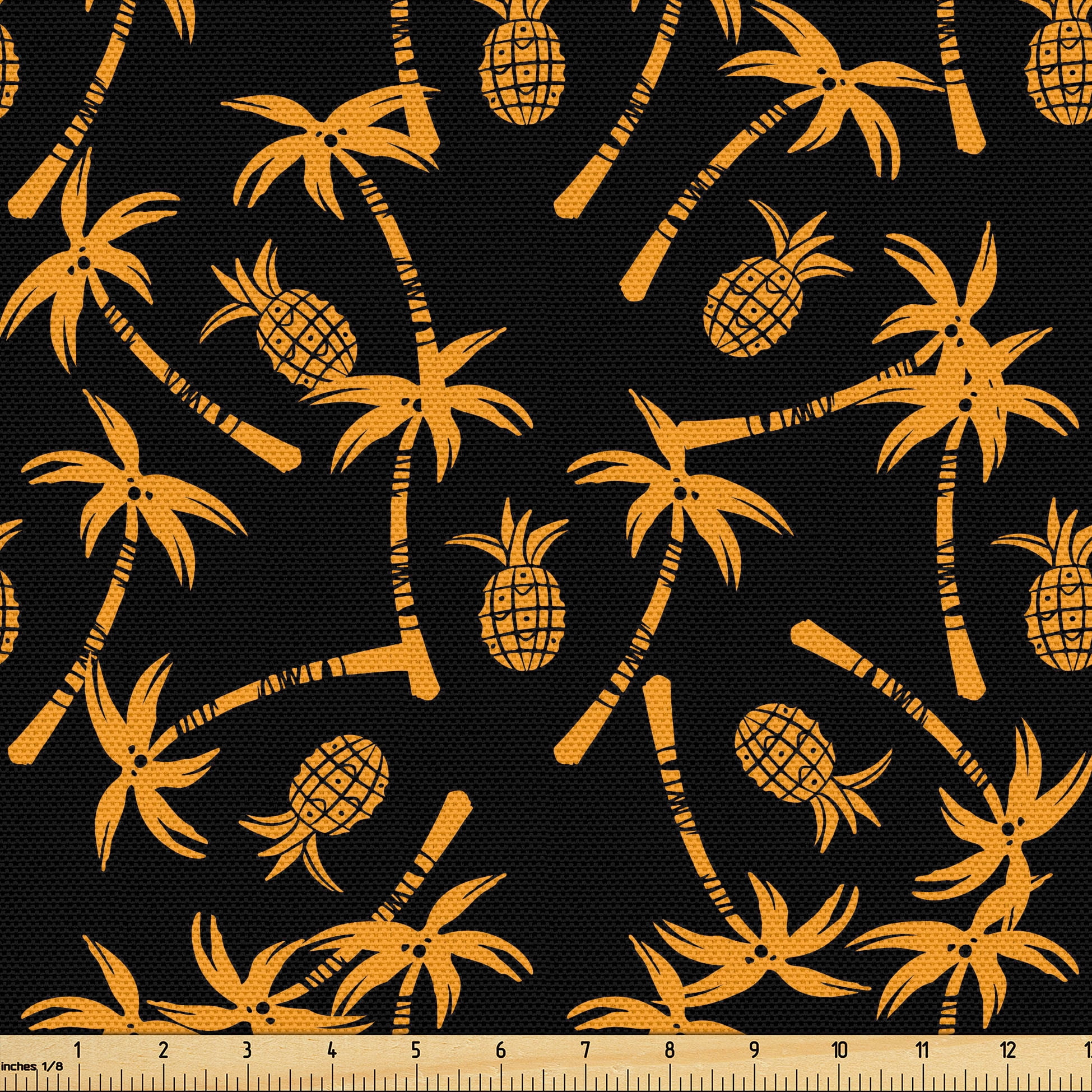 Ambesonne Tropical Fabric by the Yard Upholstery, Palm Trees Pineapples ...
