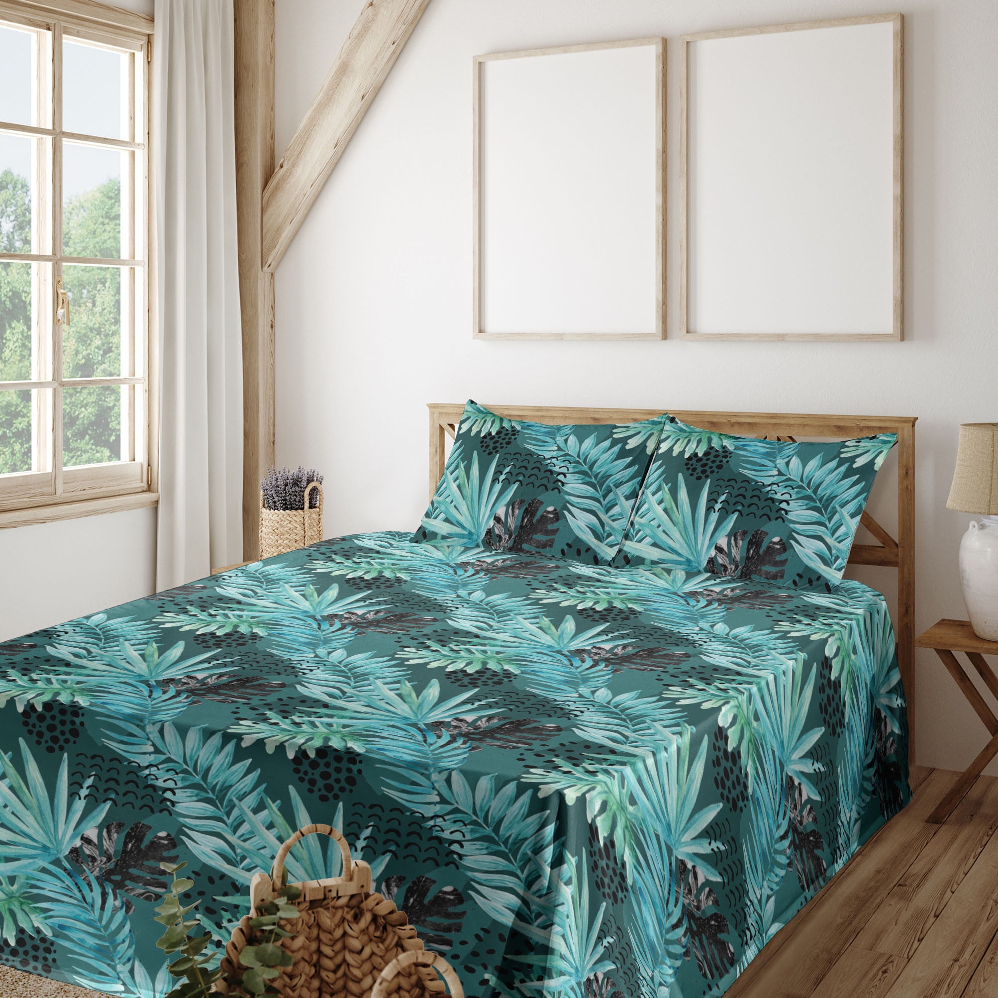 Ambesonne Tropical Fitted & Flat Sheet with Shams 4 Pcs Set, Exotic ...