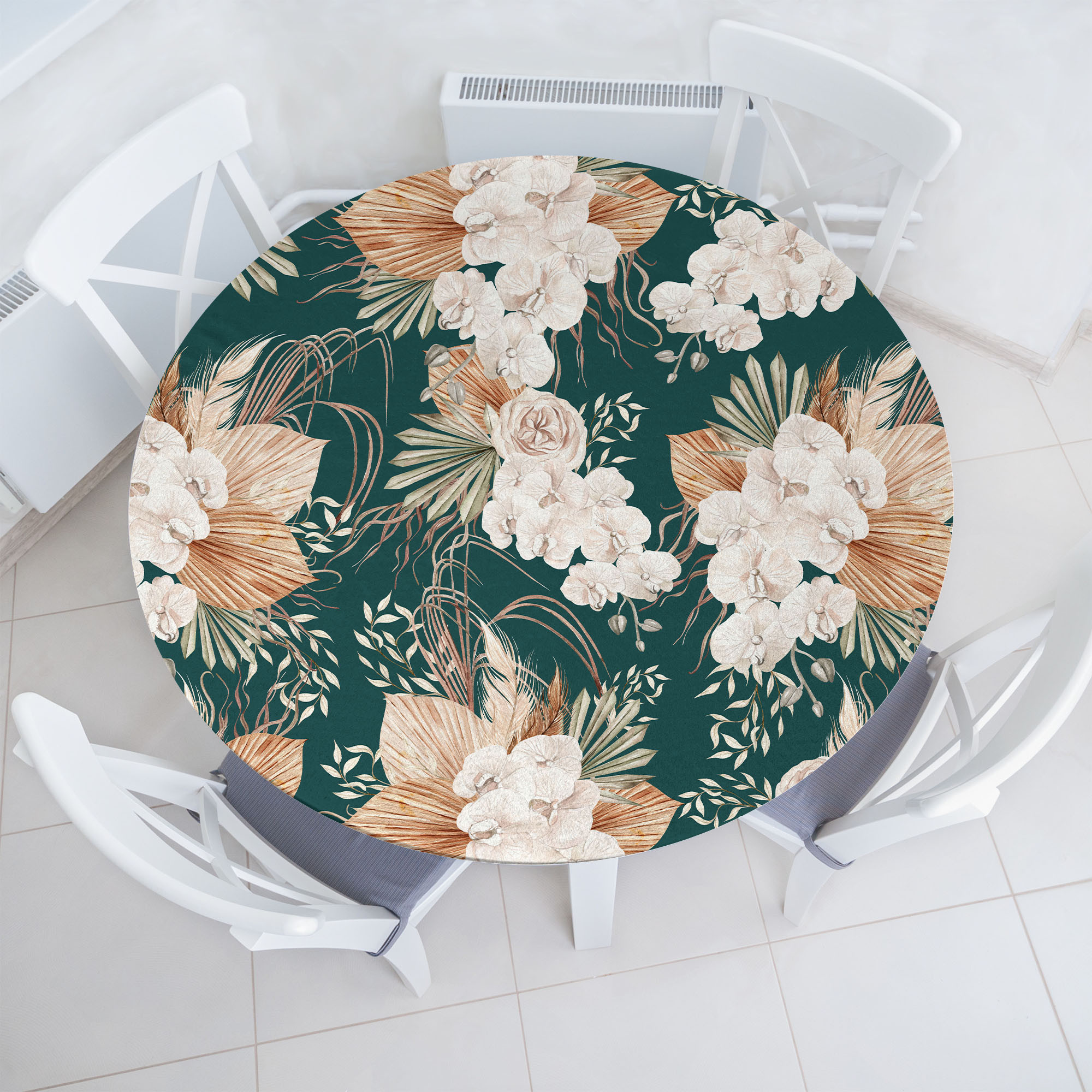 Ambesonne Tropical Fitted Round Tablecloth, Palm Pampa Leaves Rose, 40 ...