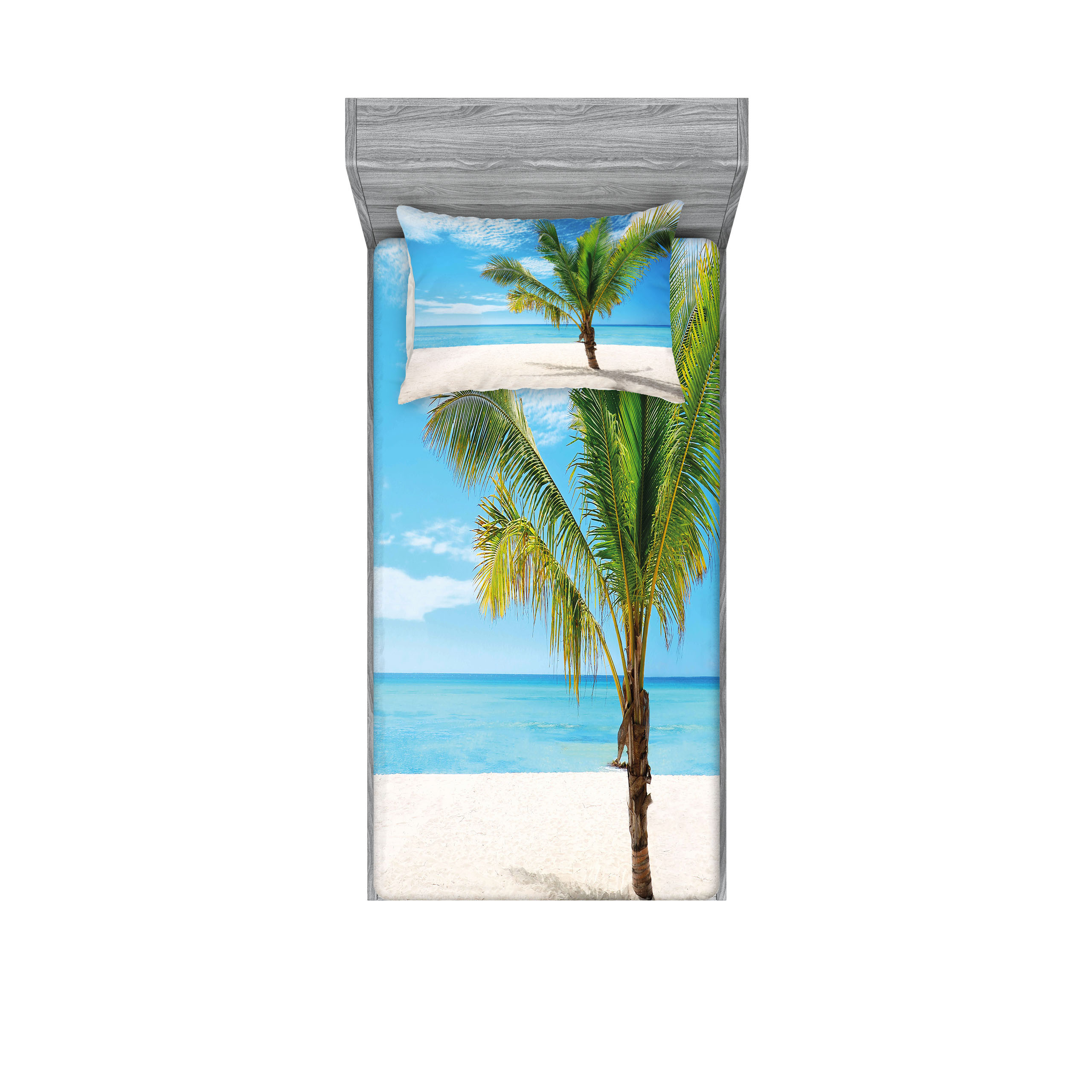 Ambesonne Tropical Fitted Sheet & Pillow Sham Set, Coconut Palm at ...