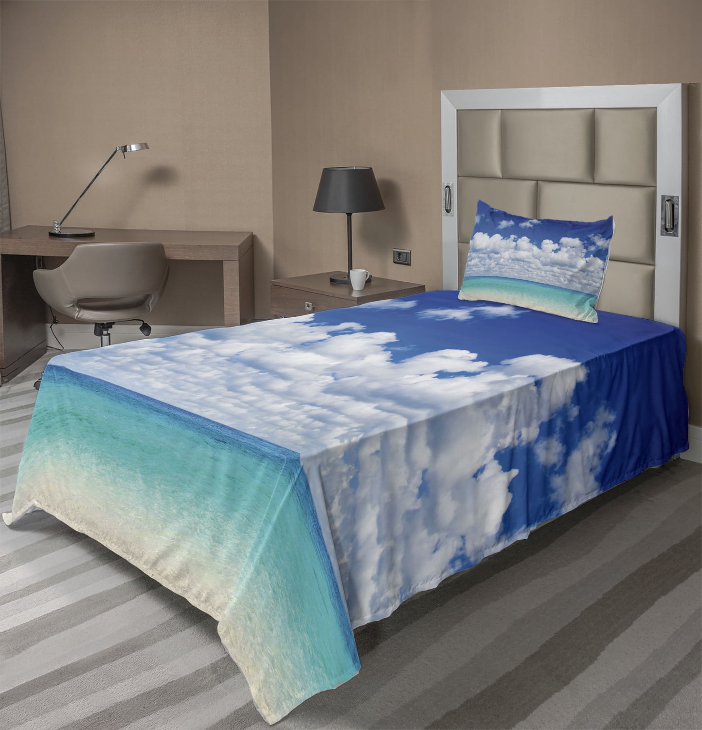 Ambesonne Tropical Fitted & Top Sheet Set with Sham, Hawaiian Exotic ...