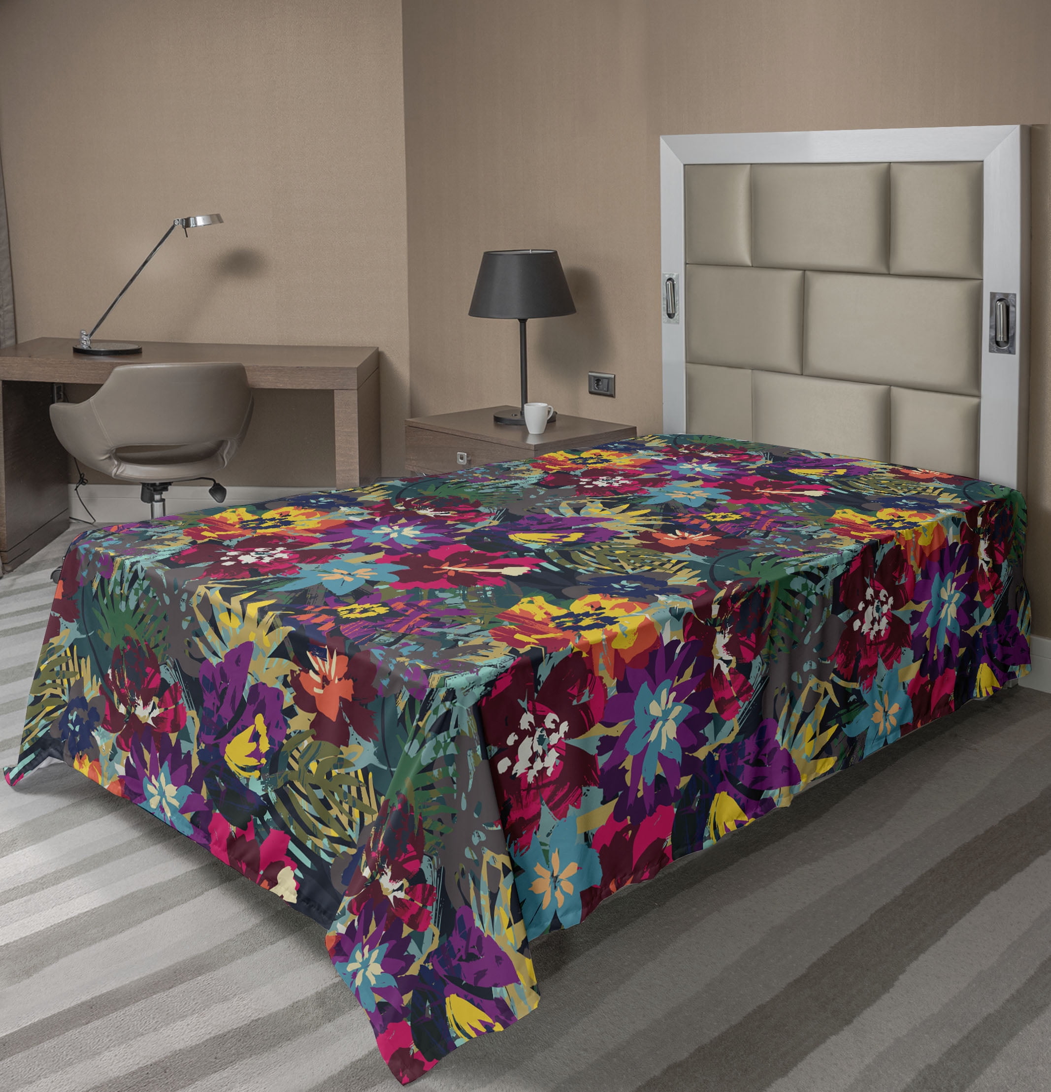 Ambesonne Tropical Flat Bedding Sheet Soft Top Sheet, Flowers Exotic ...