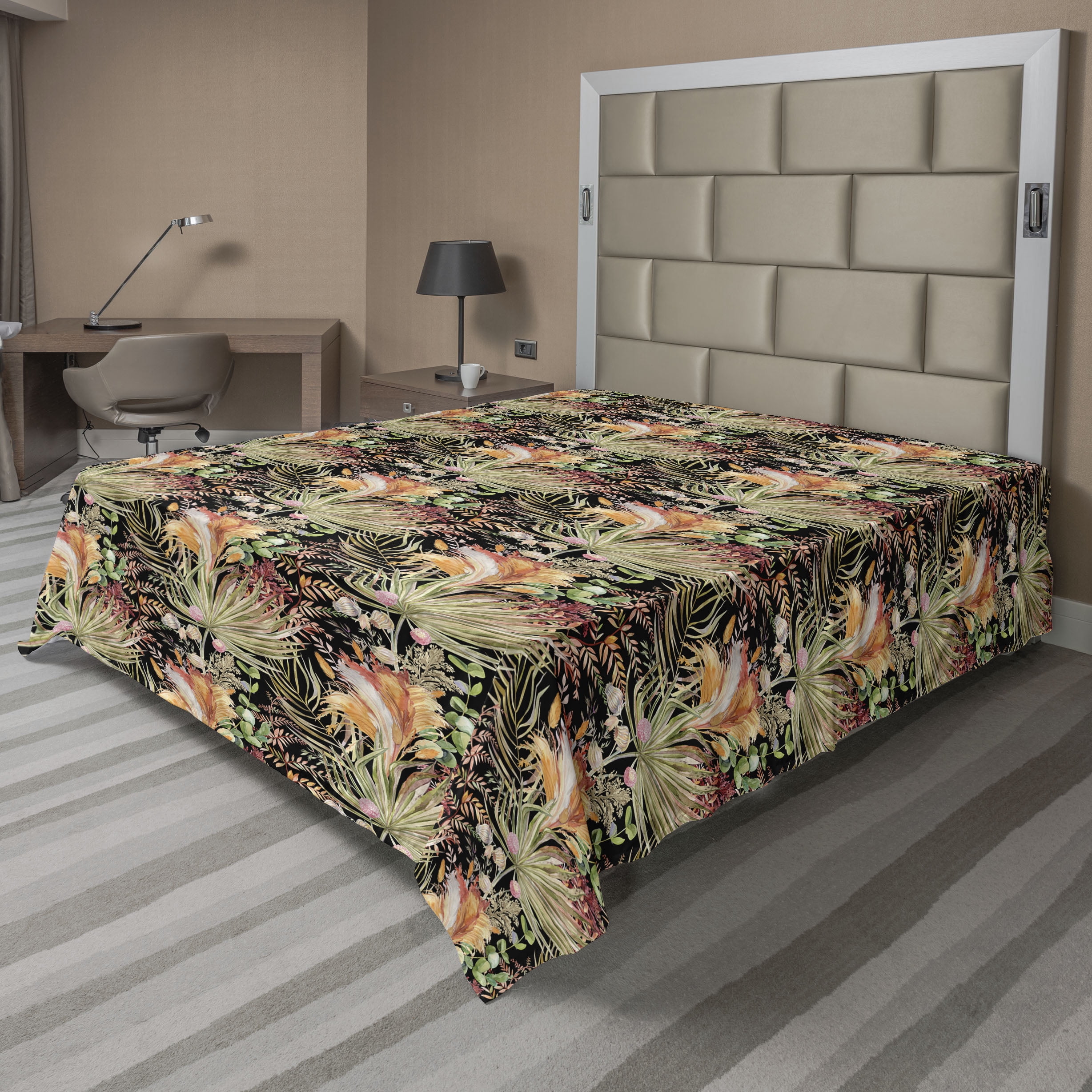 Ambesonne Tropical Flat Bedding Sheet Soft Top Sheet, Leaves Pampas ...