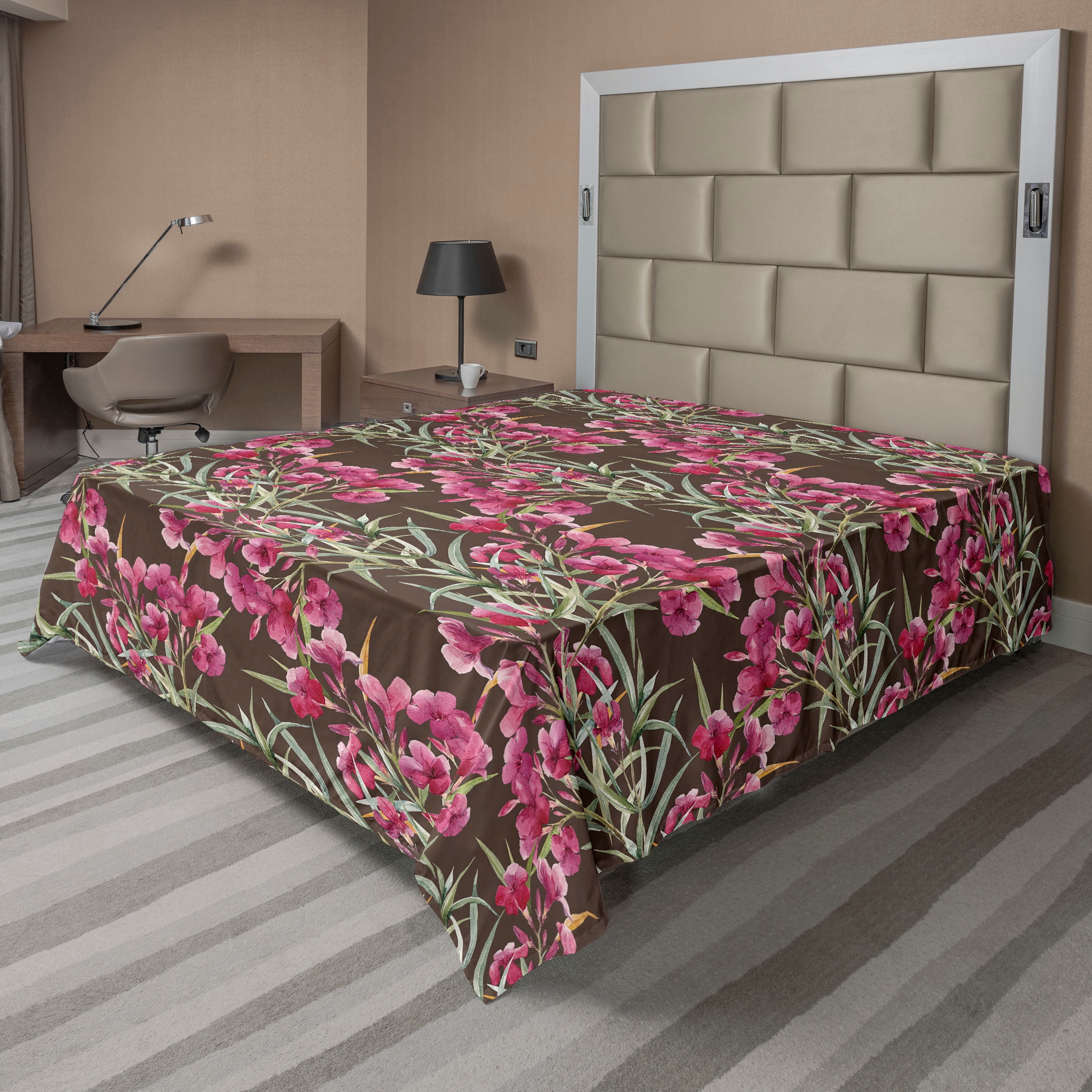 Ambesonne Tropical Flat Bedding Sheet Soft Top Sheet, Leaves Pinkish ...