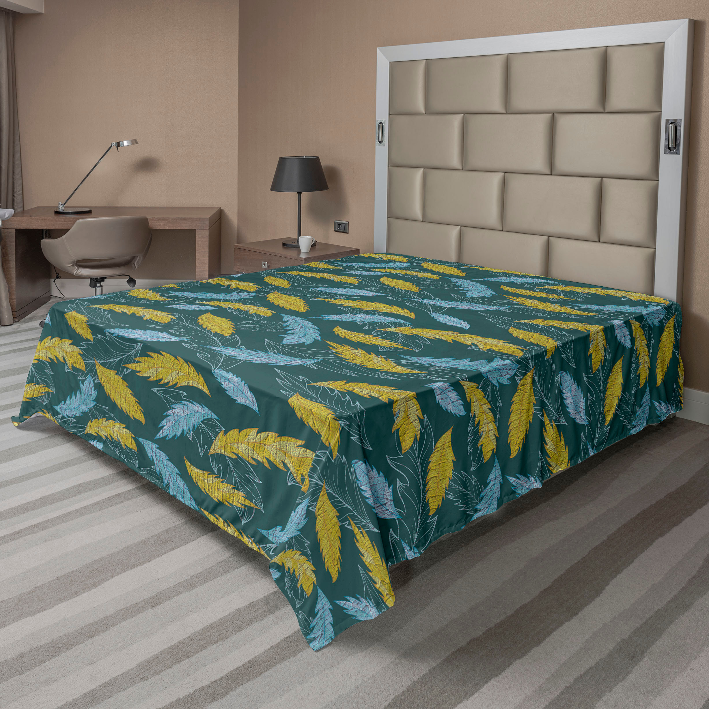 Ambesonne Tropical Flat Bedding Sheet Soft Top Sheet, Modern Feathers ...