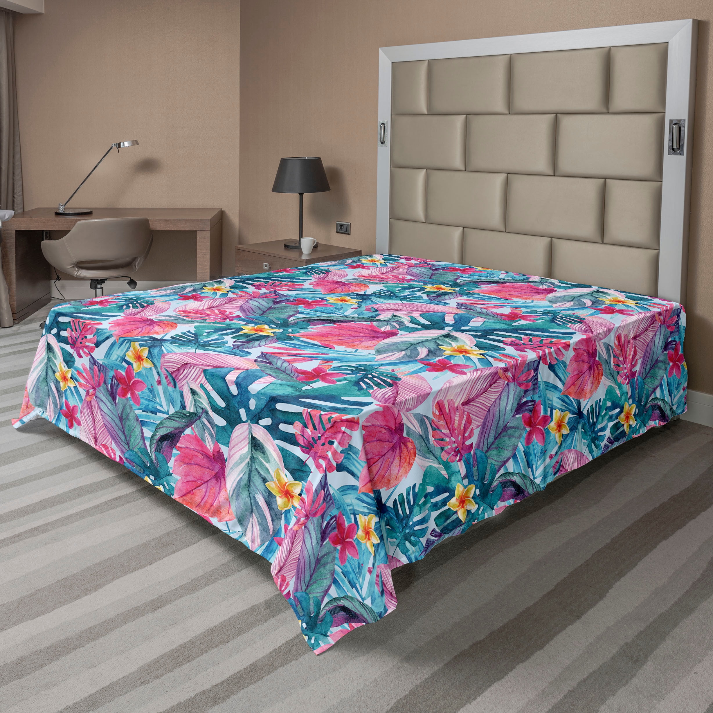 Ambesonne Tropical Flat Bedding Sheet Soft Top Sheet, Overlapped Exotic ...