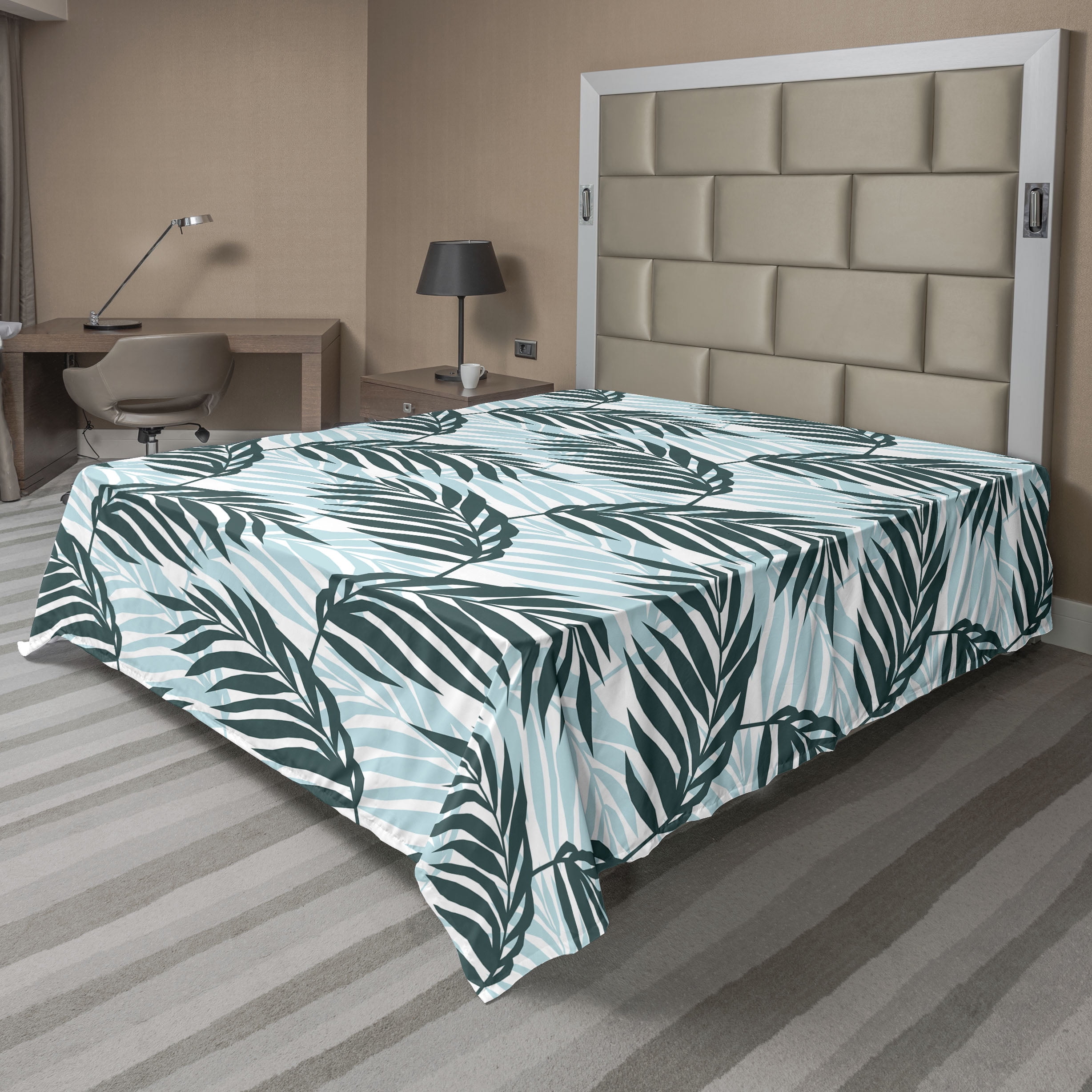 Ambesonne Tropical Flat Bedding Sheet Soft Top Sheet, Palm Leaves ...