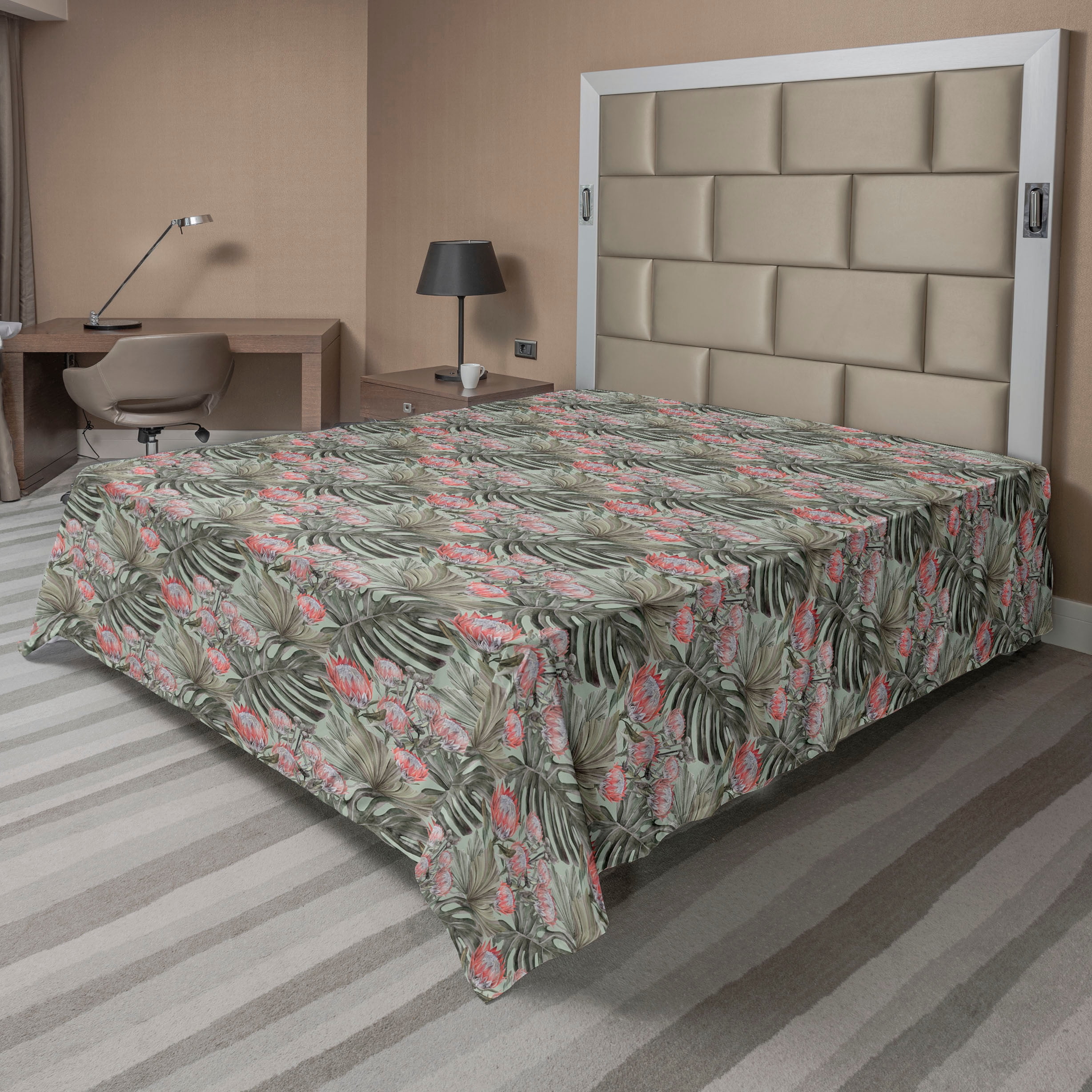 Ambesonne Tropical Flat Bedding Sheet Soft Top Sheet, Palm Monstera ...