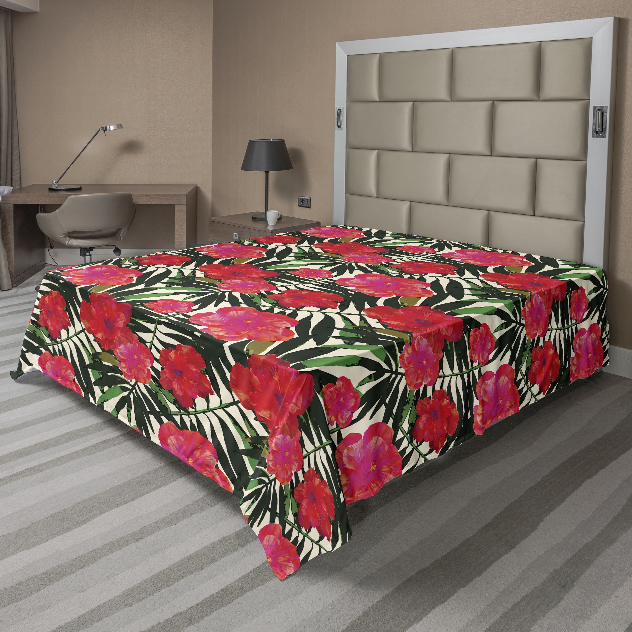 Ambesonne Tropical Flat Bedding Sheet Soft Top Sheet, Red Exotic ...