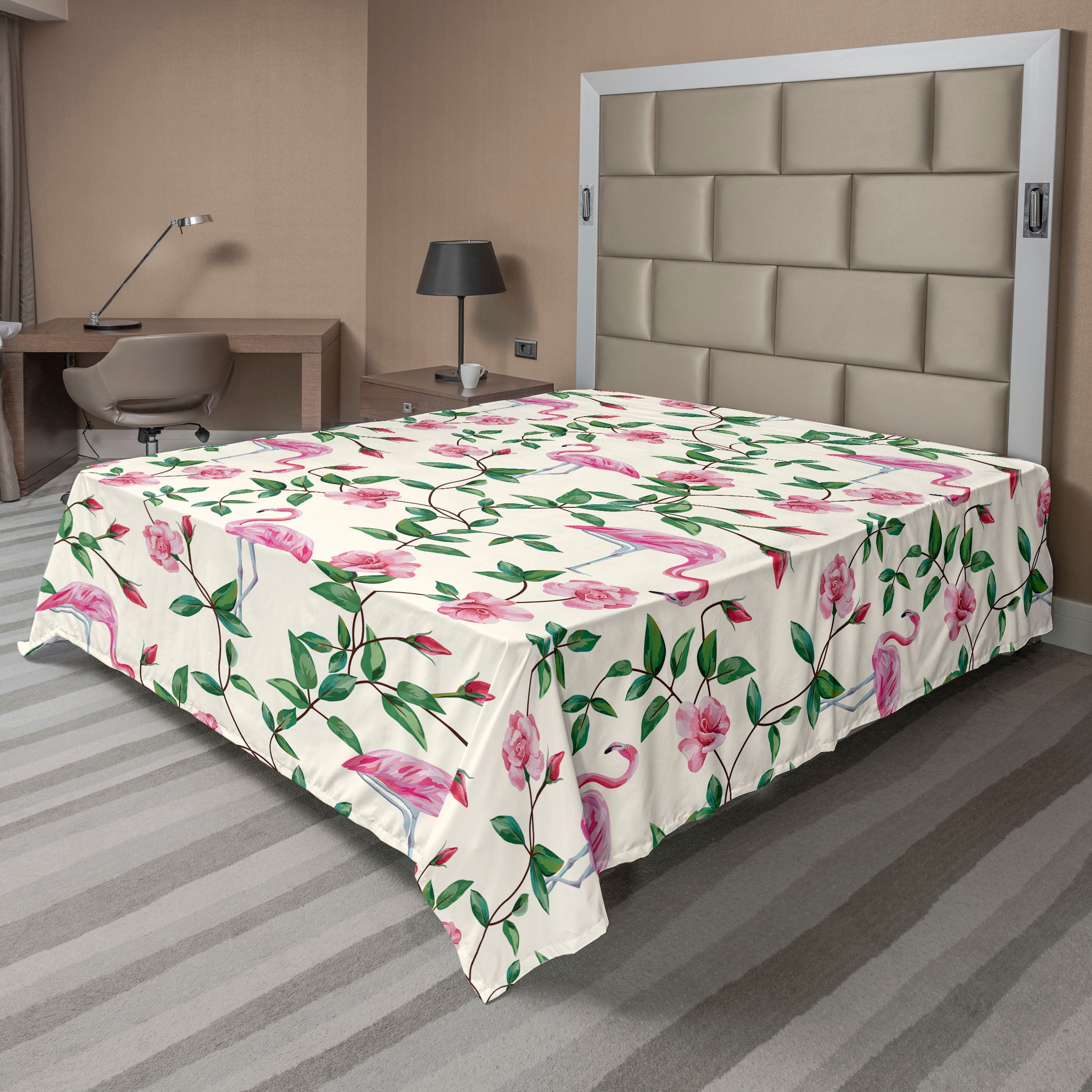 Ambesonne Tropical Flat Bedding Sheet Soft Top Sheet, Roses Leaves ...