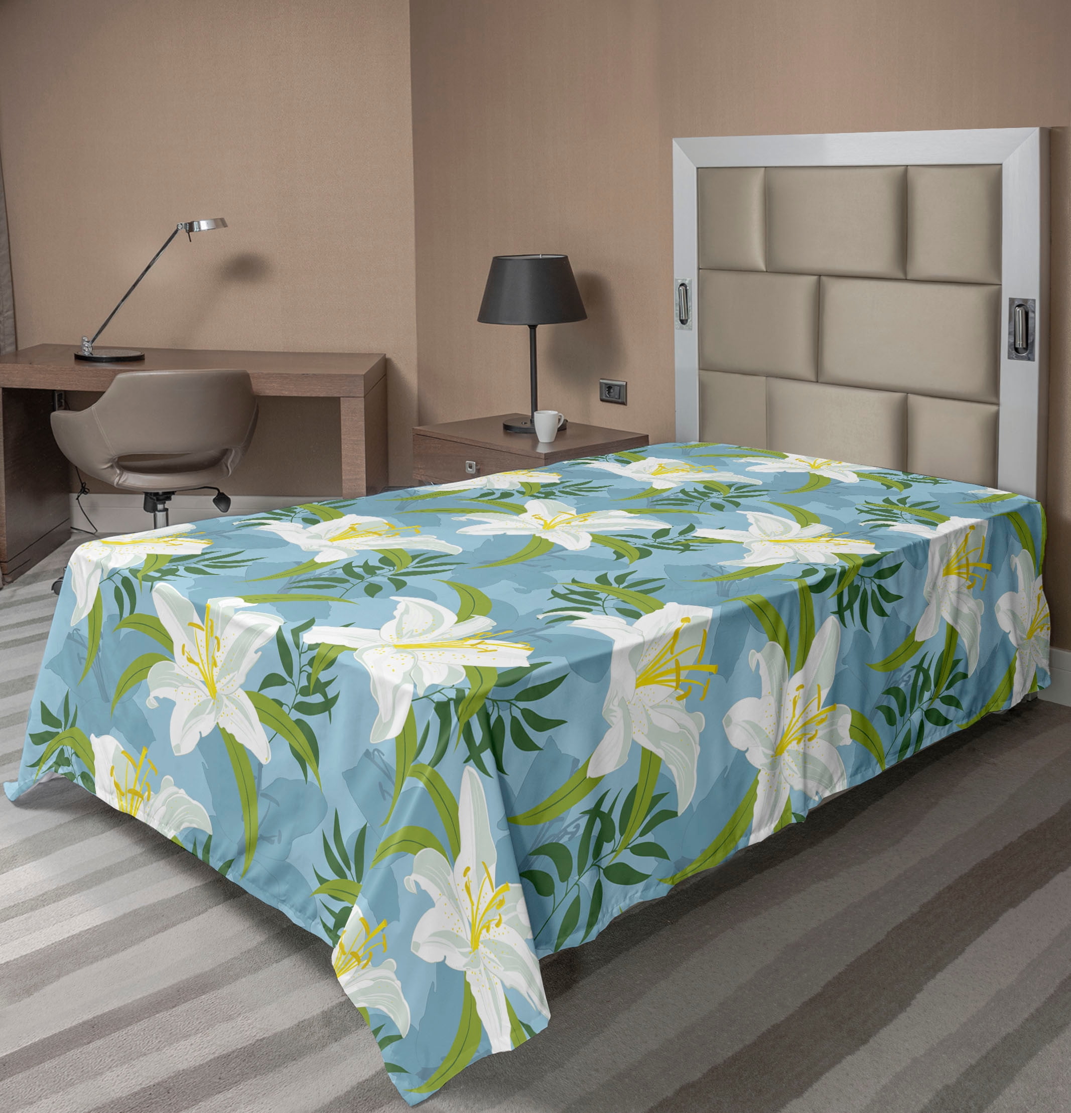 Ambesonne Tropical Flat Bedding Sheet Soft Top Sheet, White Lilies ...