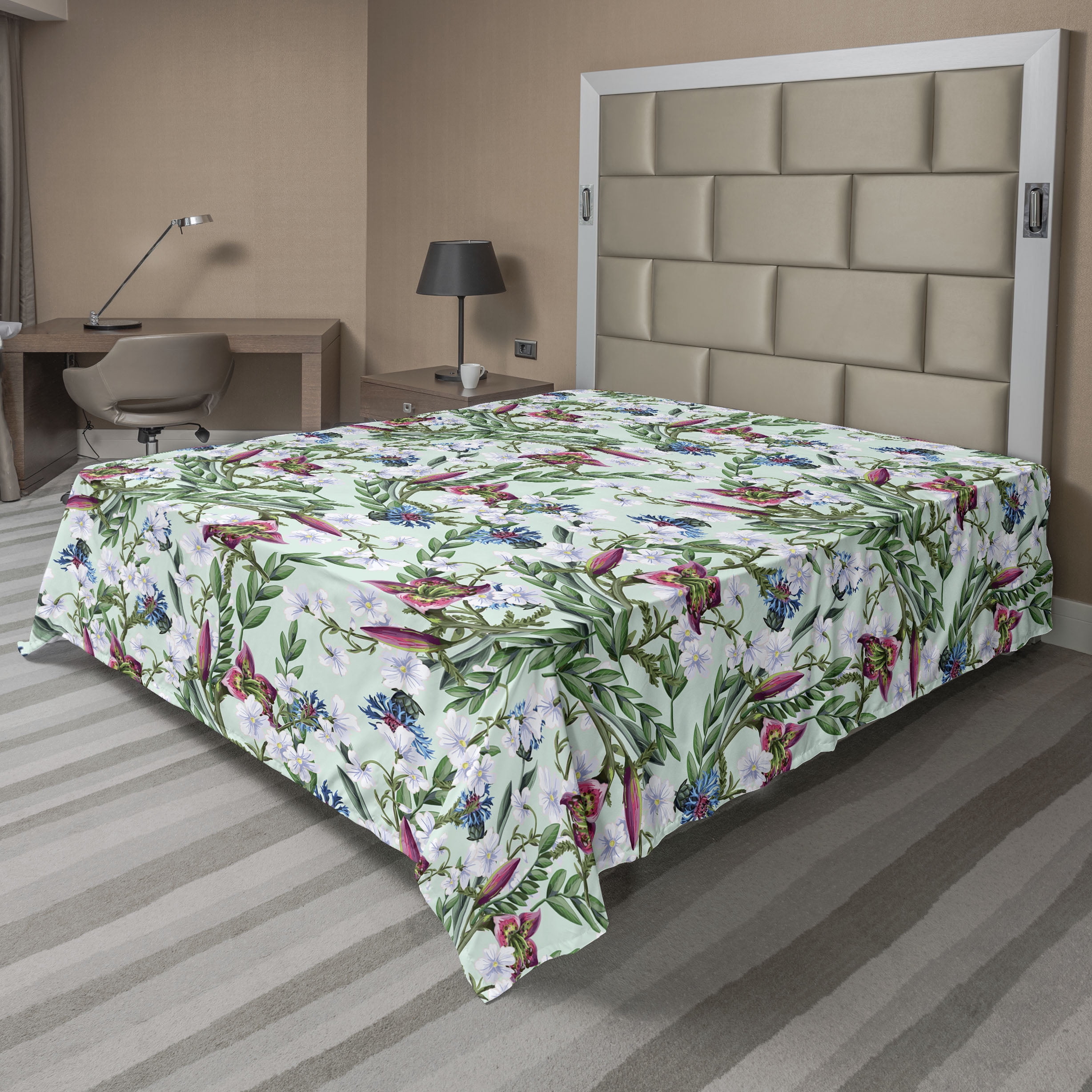 Ambesonne Tropical Flat Bedding Sheet Soft Top Sheet, Wild Flowers ...