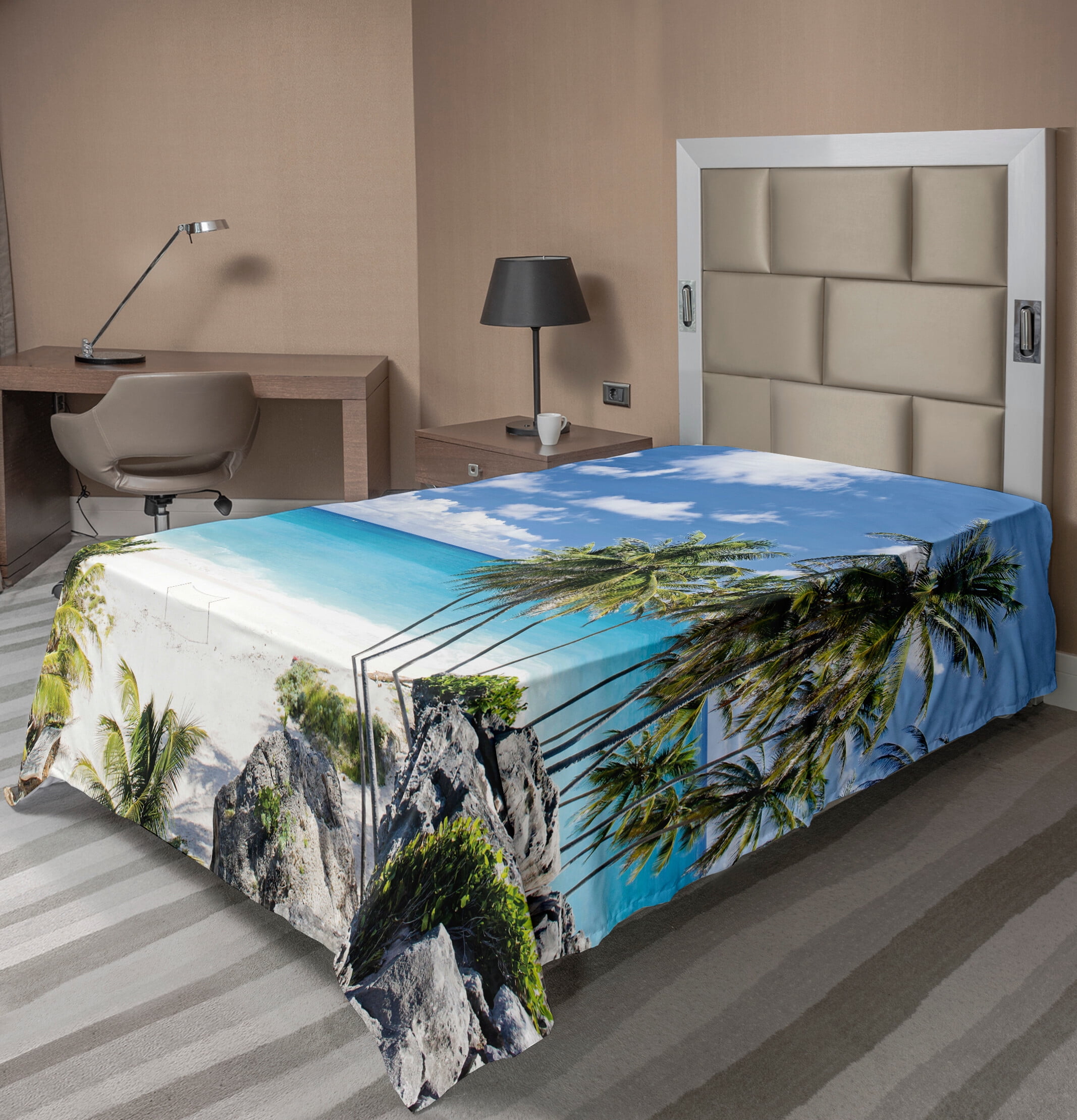 Ambesonne Tropical Flat Sheet, Barbados Beach Ocean, Twin Size ...