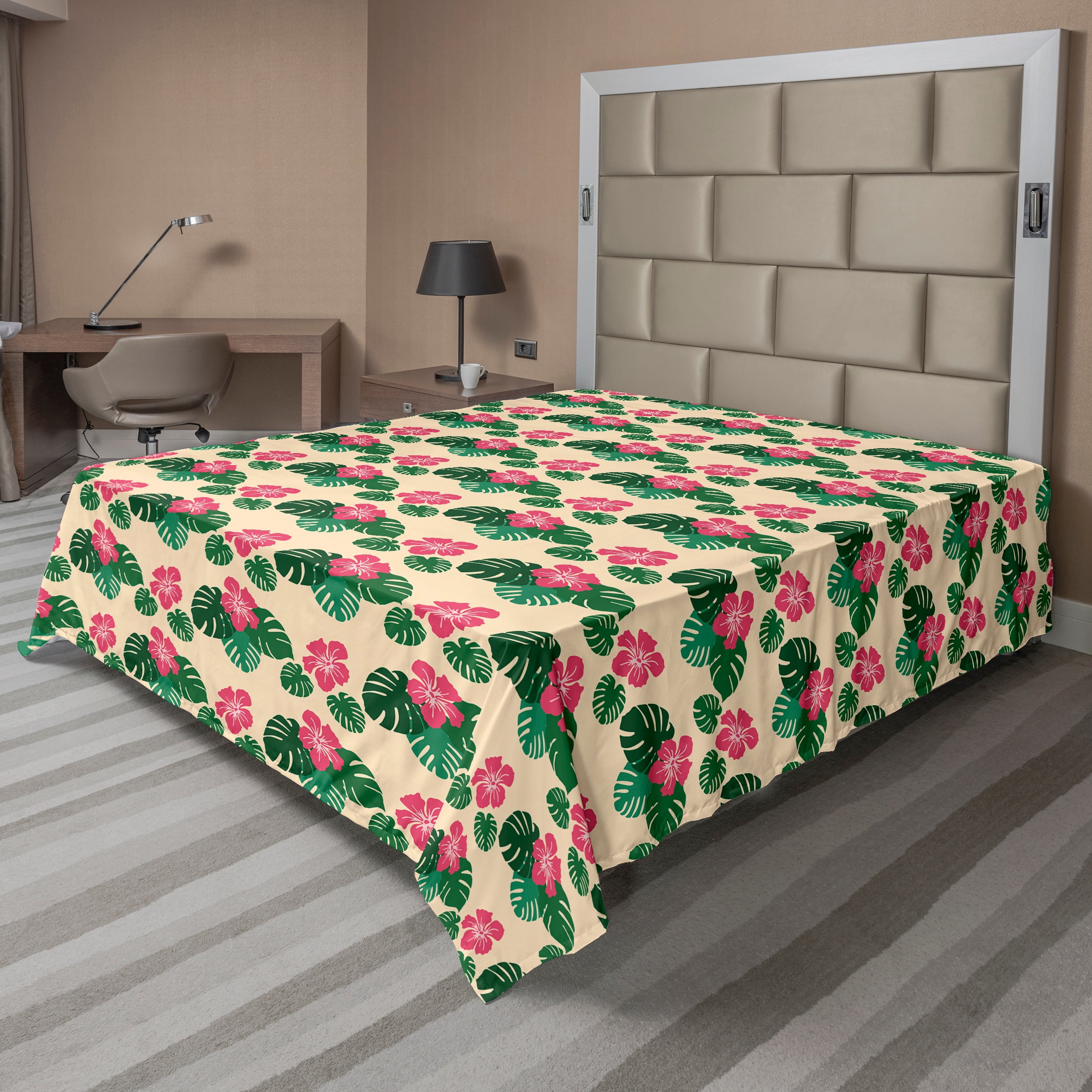 Ambesonne Tropical Flat Sheet, Rain Forest Blooms Leaves, King Size ...