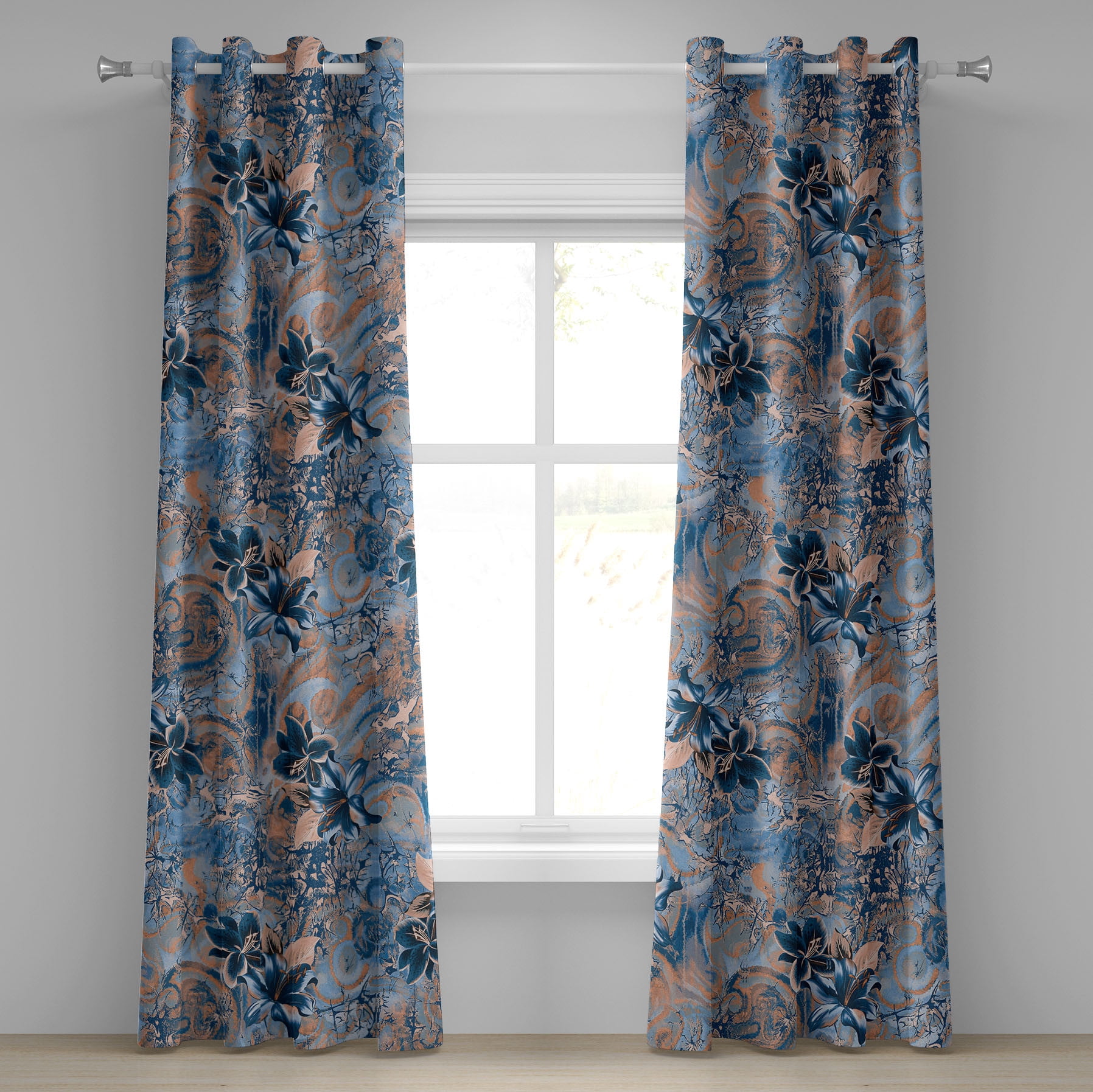 Ambesonne Tropical Grommet Curtain, Grunge Abstract Flora Plot, 50"x120 ...