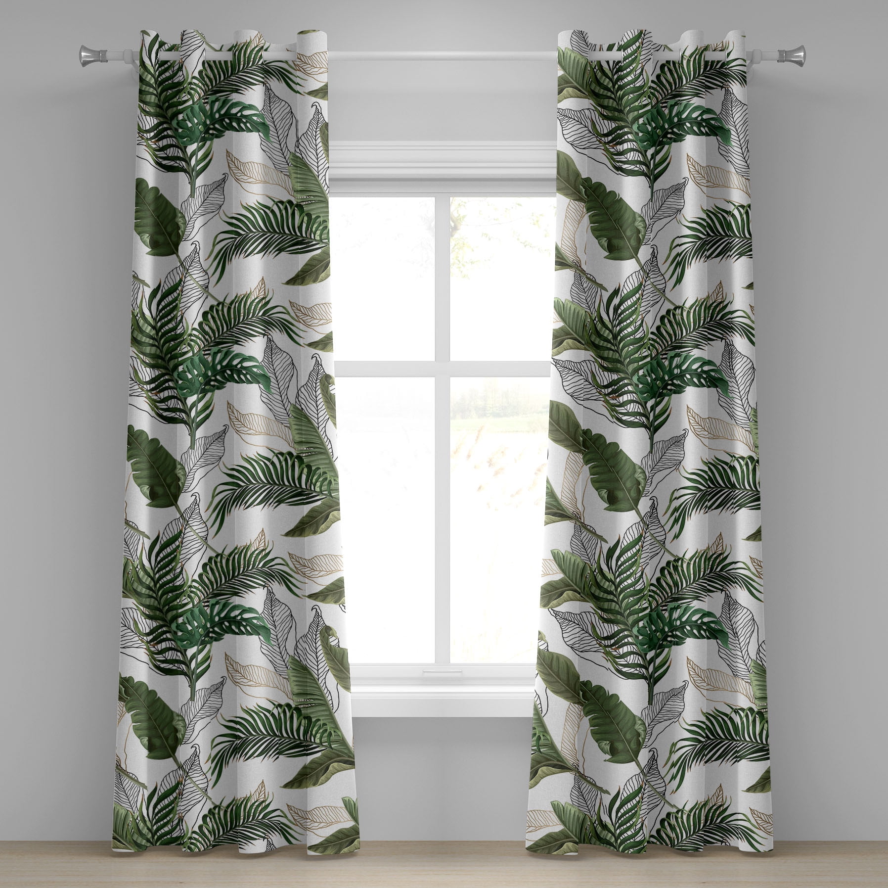 Ambesonne Tropical Grommet Curtain, Hawaii Exotic Palm Leaves, 50"x108 ...
