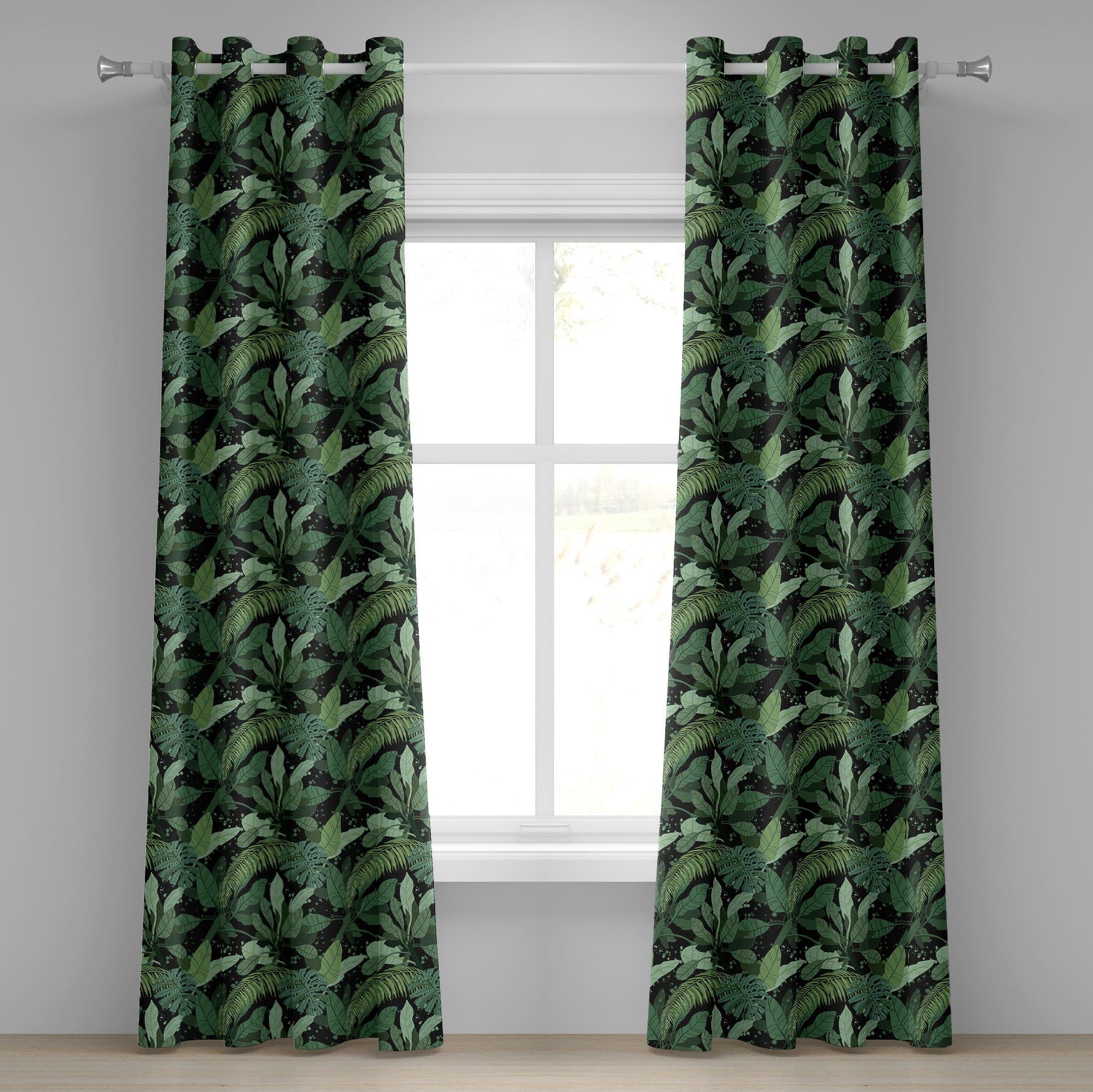 Ambesonne Tropical Grommet Curtain, Nature Exotic Leaves Art, 50"x84 ...