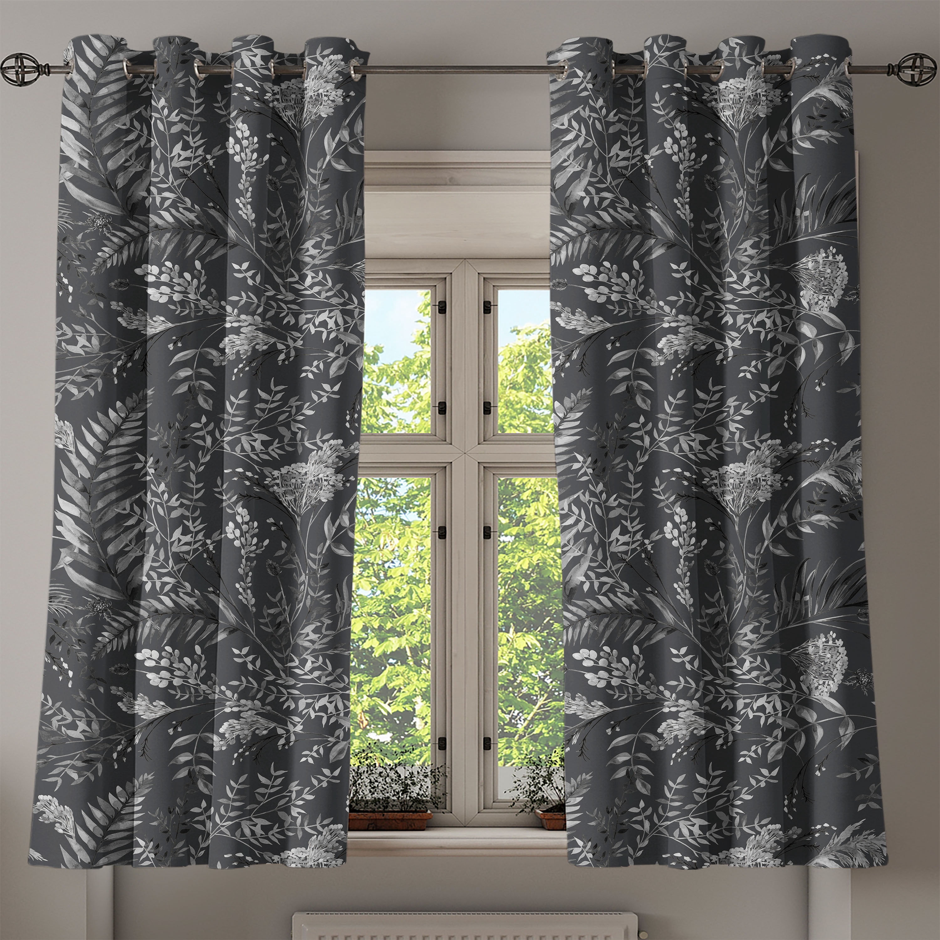 Ambesonne Tropical Grommet Curtain, Neutral Silhouettes Art, 50"x60 ...