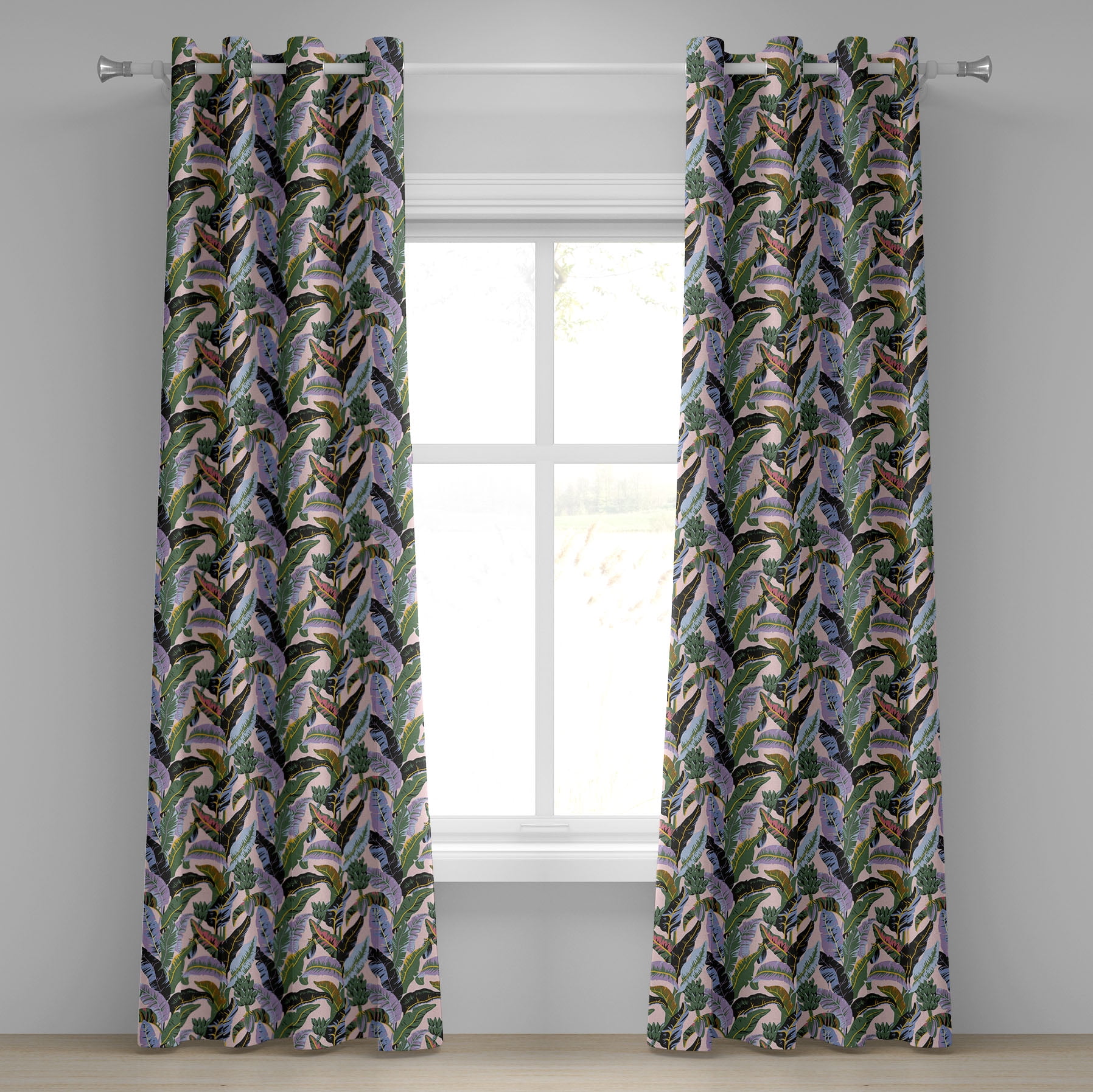 Ambesonne Tropical Grommet Curtain, Palm Foliage Hand-Drawn, 50"x108 ...