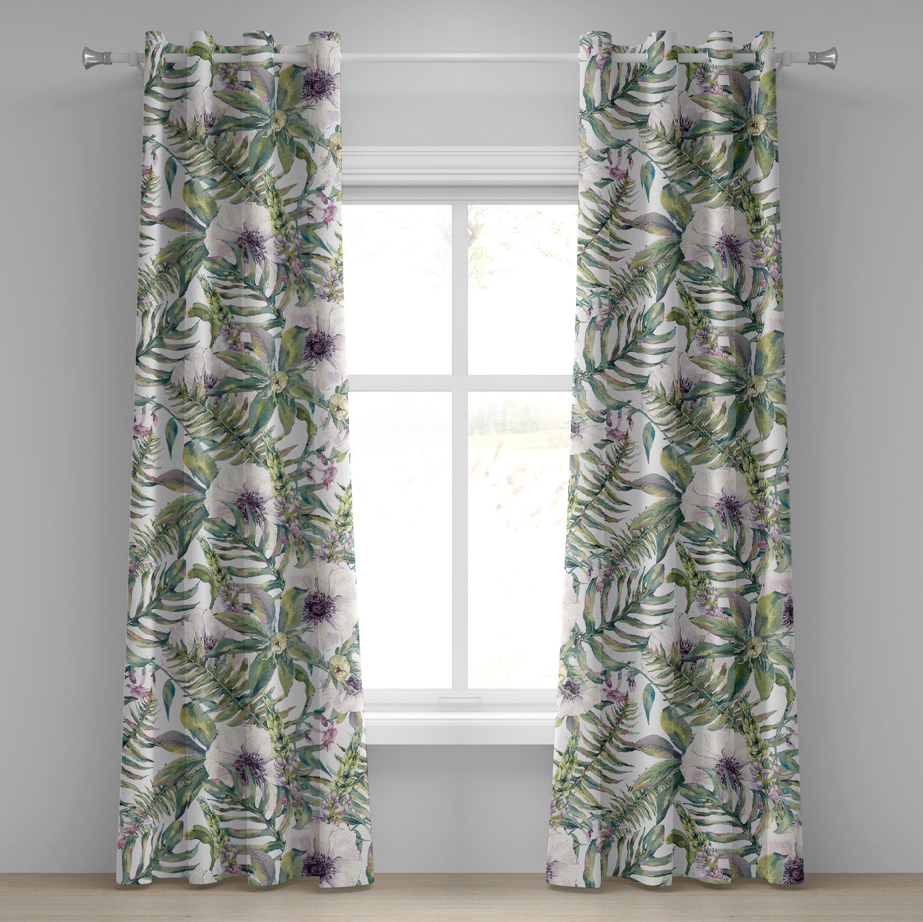 Ambesonne Tropical Grommet Curtain, Palm Leaves Lupine Anemone, 50"x84 ...