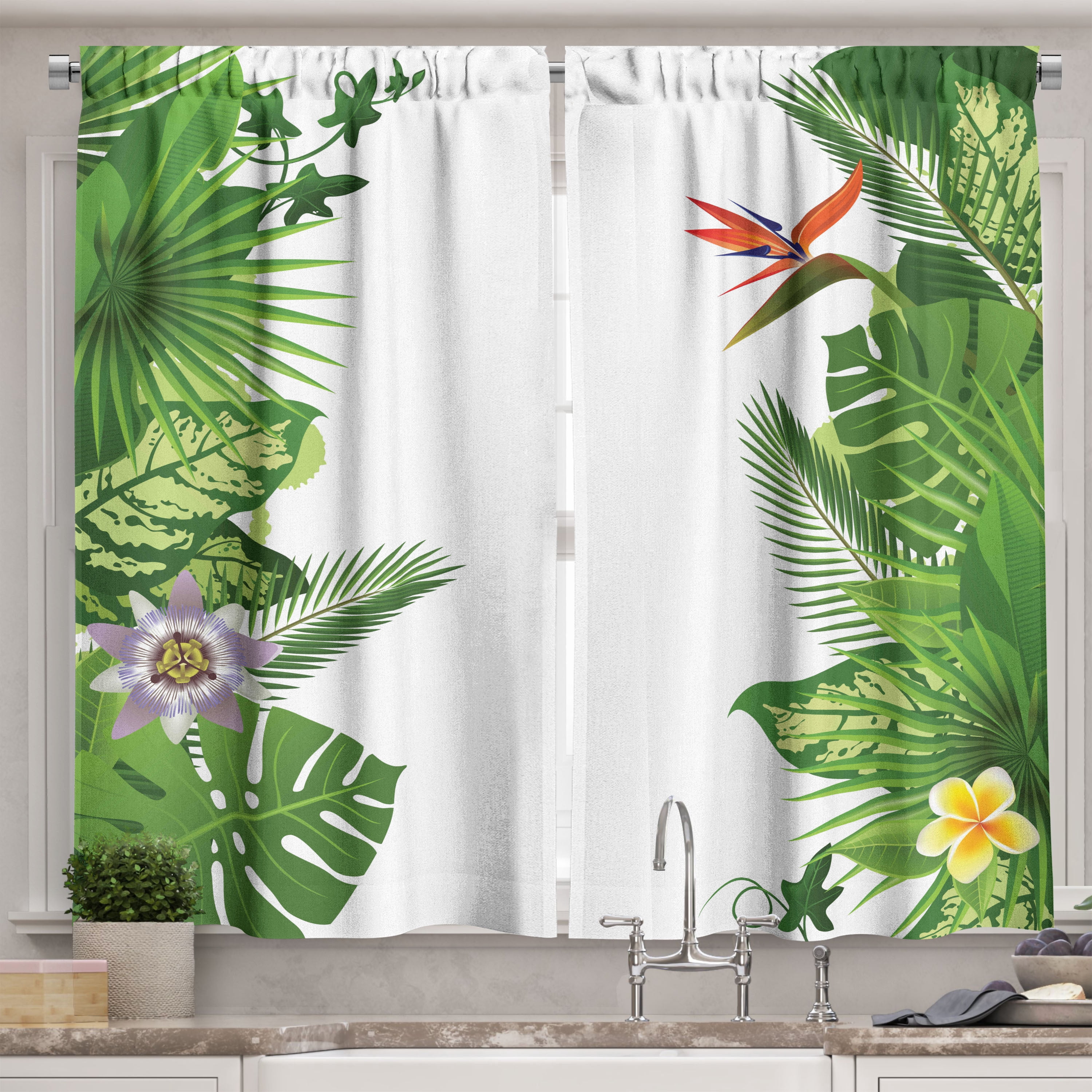 Ambesonne Tropical Kitchen Curtains, Growth Rainforest, 55"x39 ...