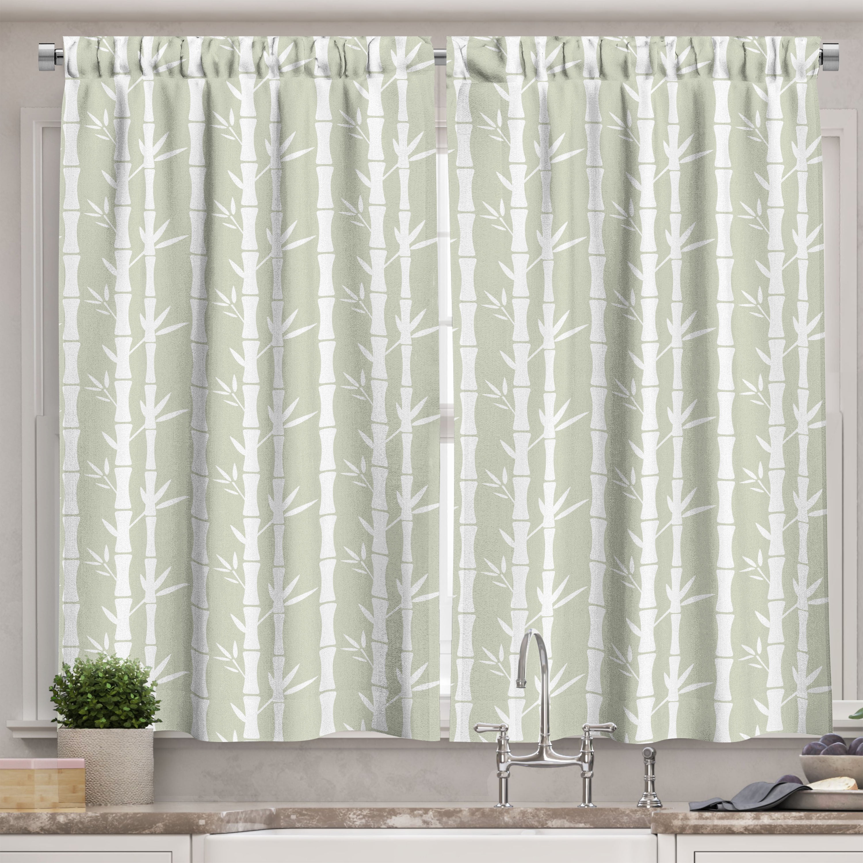Ambesonne Tropical Kitchen Curtains, Tree Branches Silhouettes, 55"x39 ...