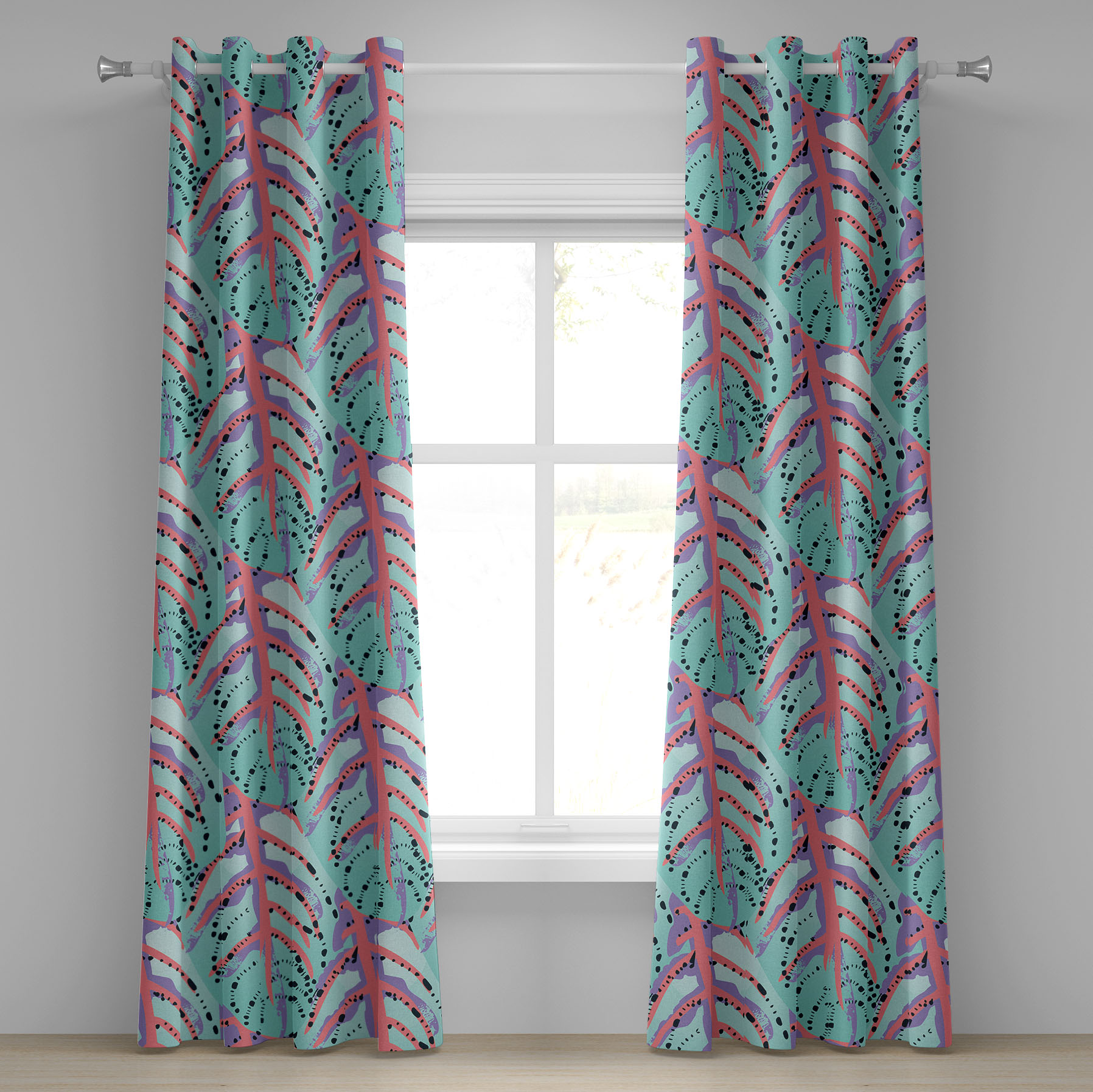 Ambesonne Tropical Leaves Grommet Curtain, Modern Exotic Leaf, 50"x96 ...