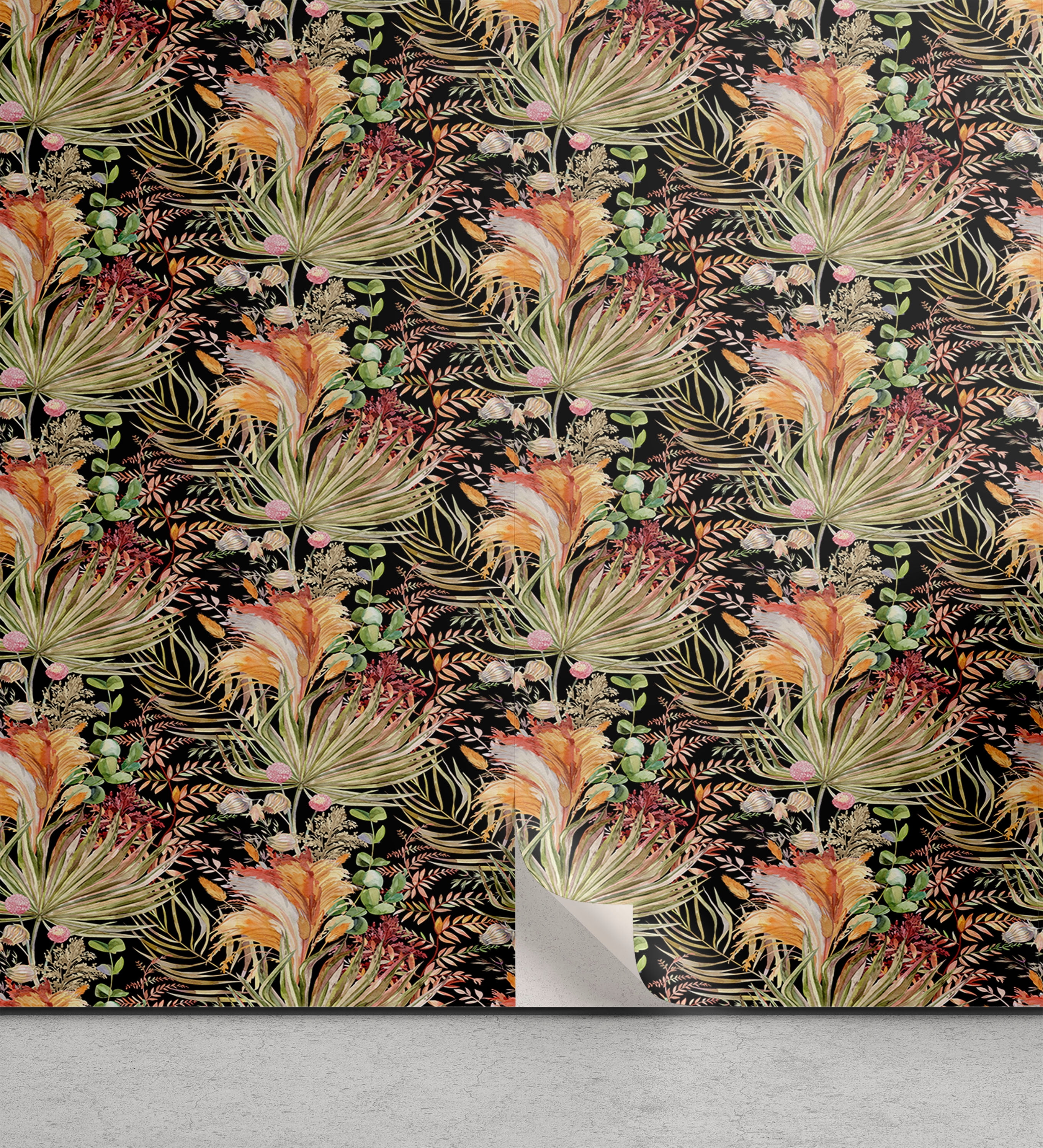 Ambesonne Tropical Peel & Stick Wallpaper for Home, Leaves Pampas Grass ...