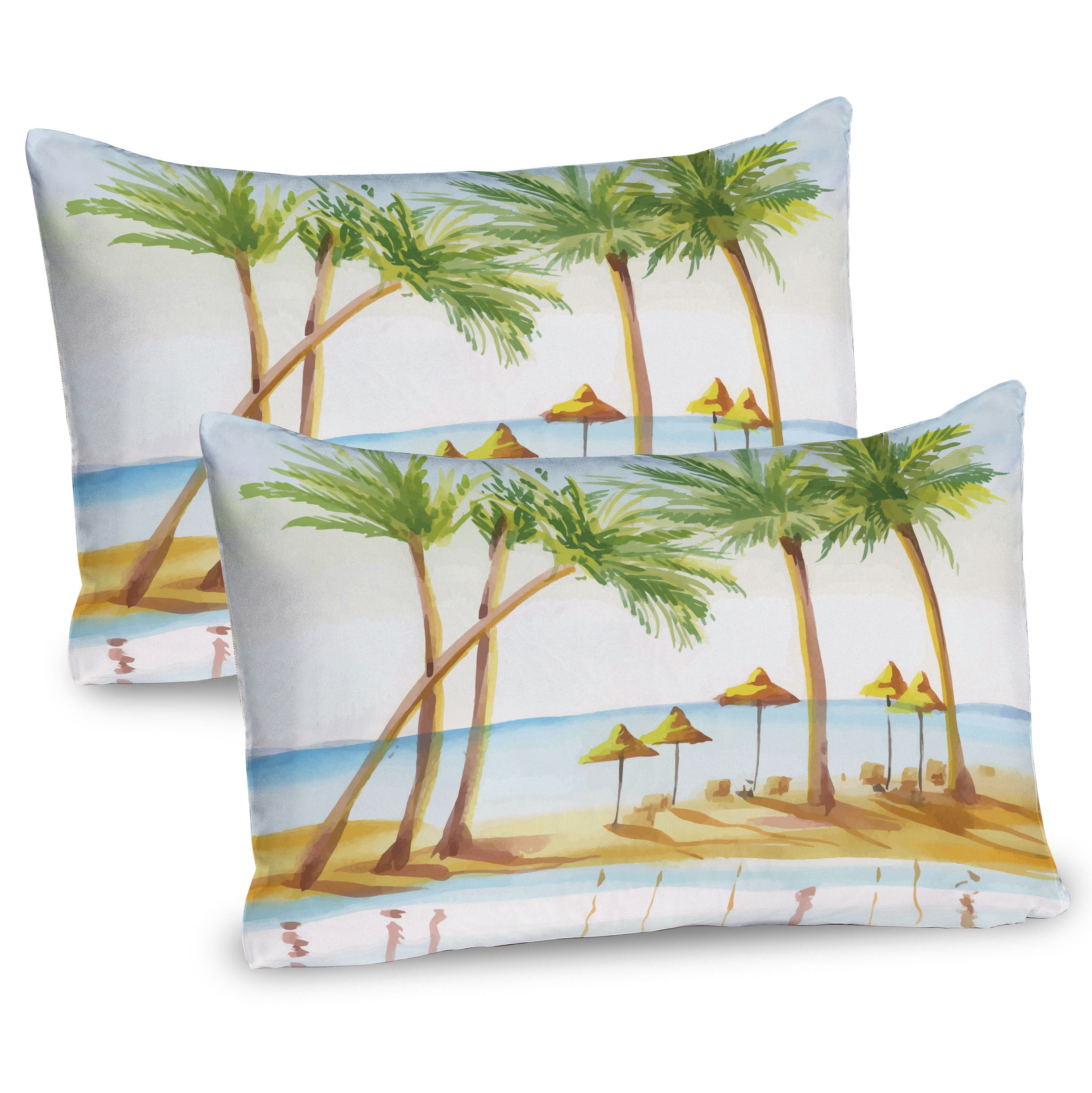 Ambesonne Tropical Pillow Sham 2 Pack, Sandy Beach and Palm Trees, 30 ...