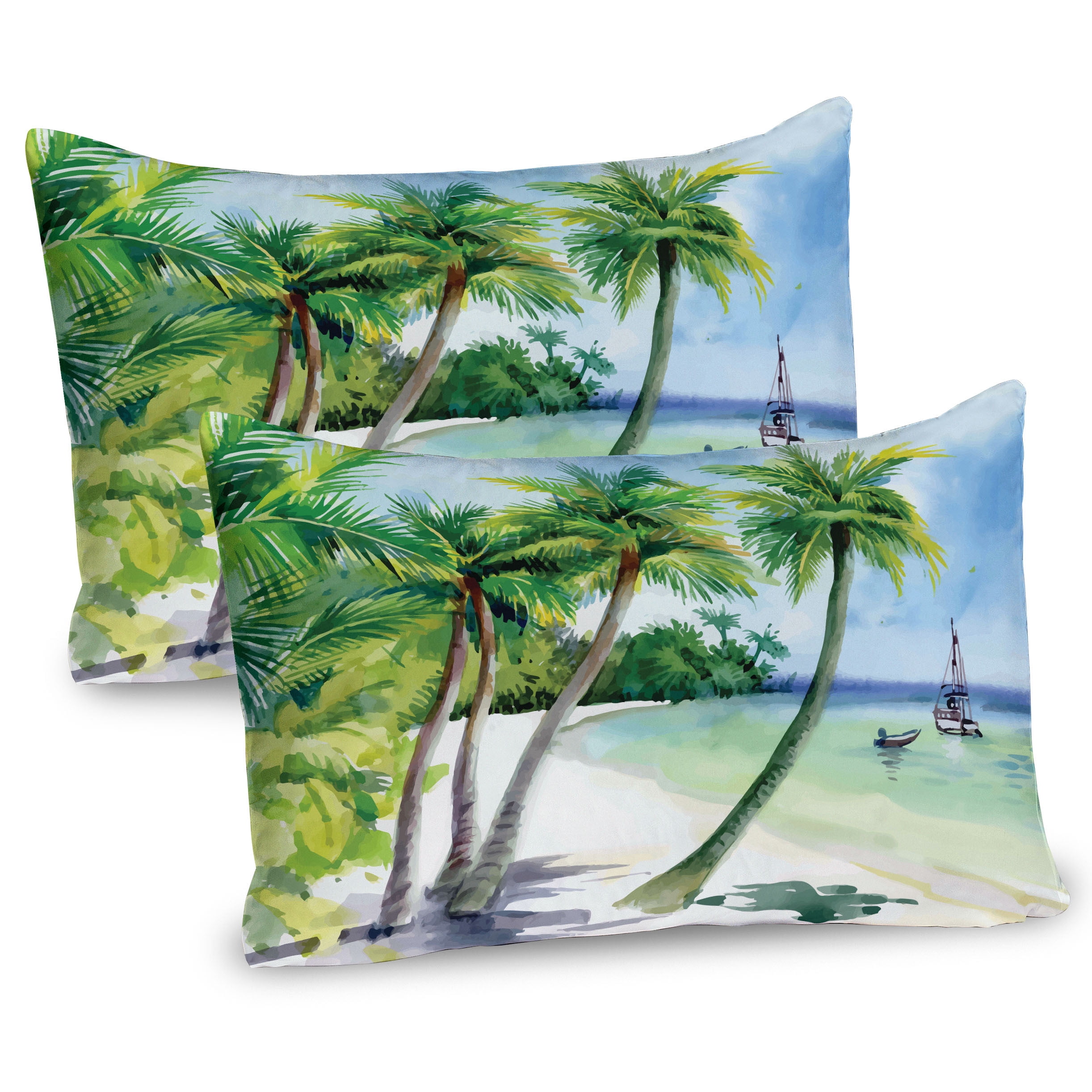 Ambesonne Tropical Pillow Sham 2 Pack, Tropical Landscape Beach, 30"x20 ...